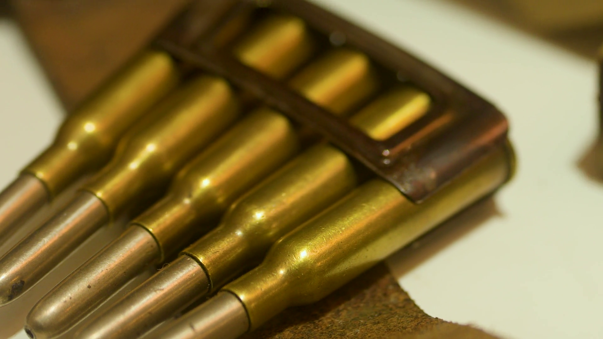 Close-up Pan Of Vintage Rifle Ammunition Stock Footage SBV-353398080 ...