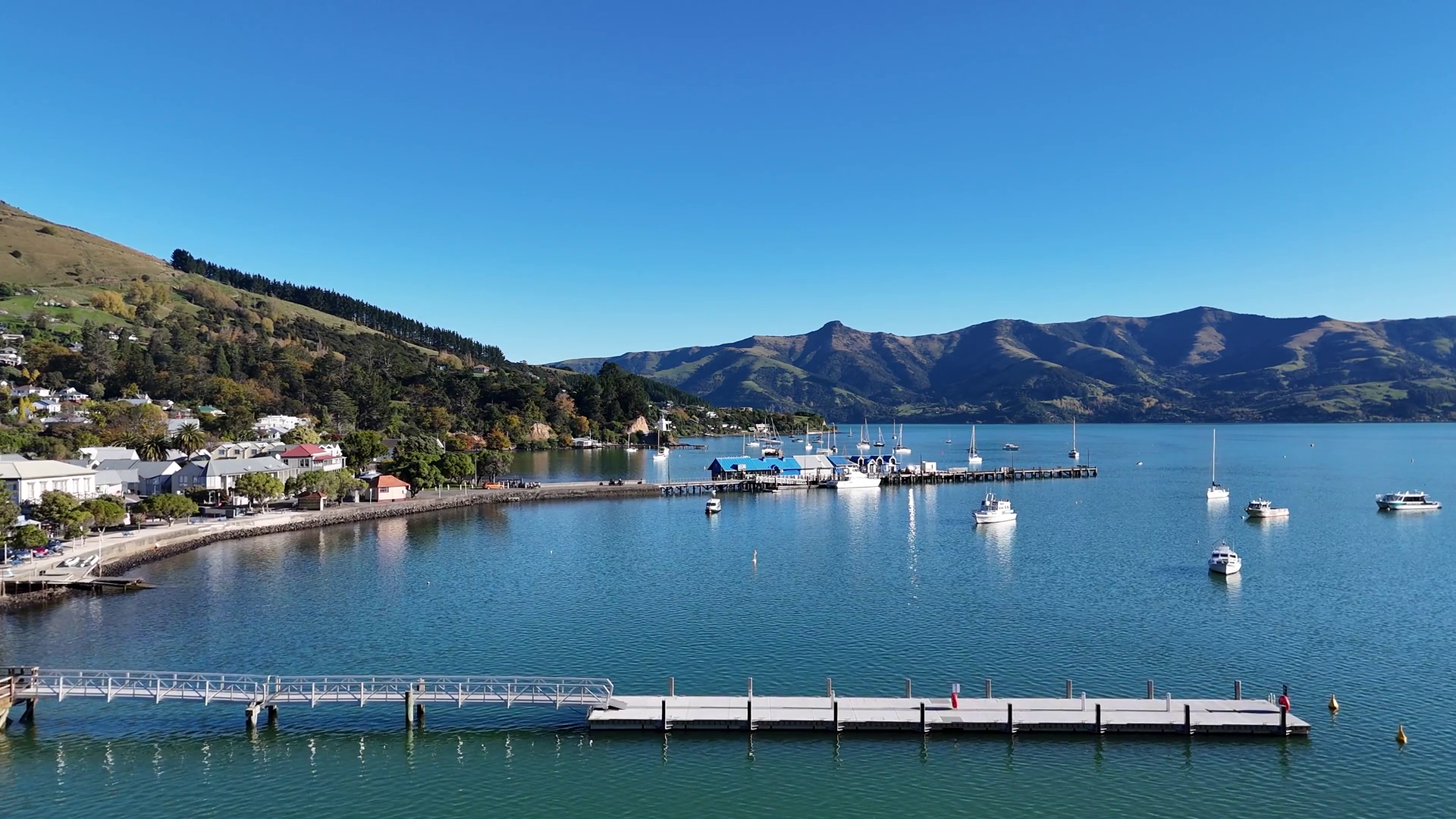 Aerial View Of Akaroa Bay With Boats Hills Stock Footage SBV-352534262 ...