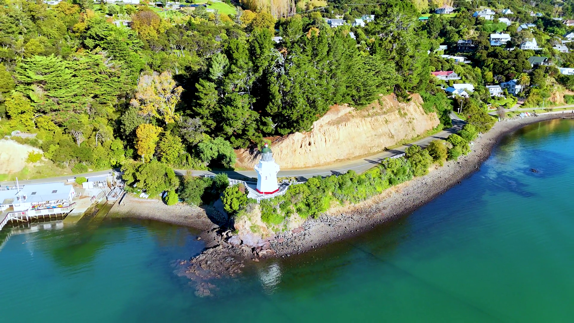 Aerial View Of Akaroa Lighthouse Harbor Stock Footage SBV-352577076 ...
