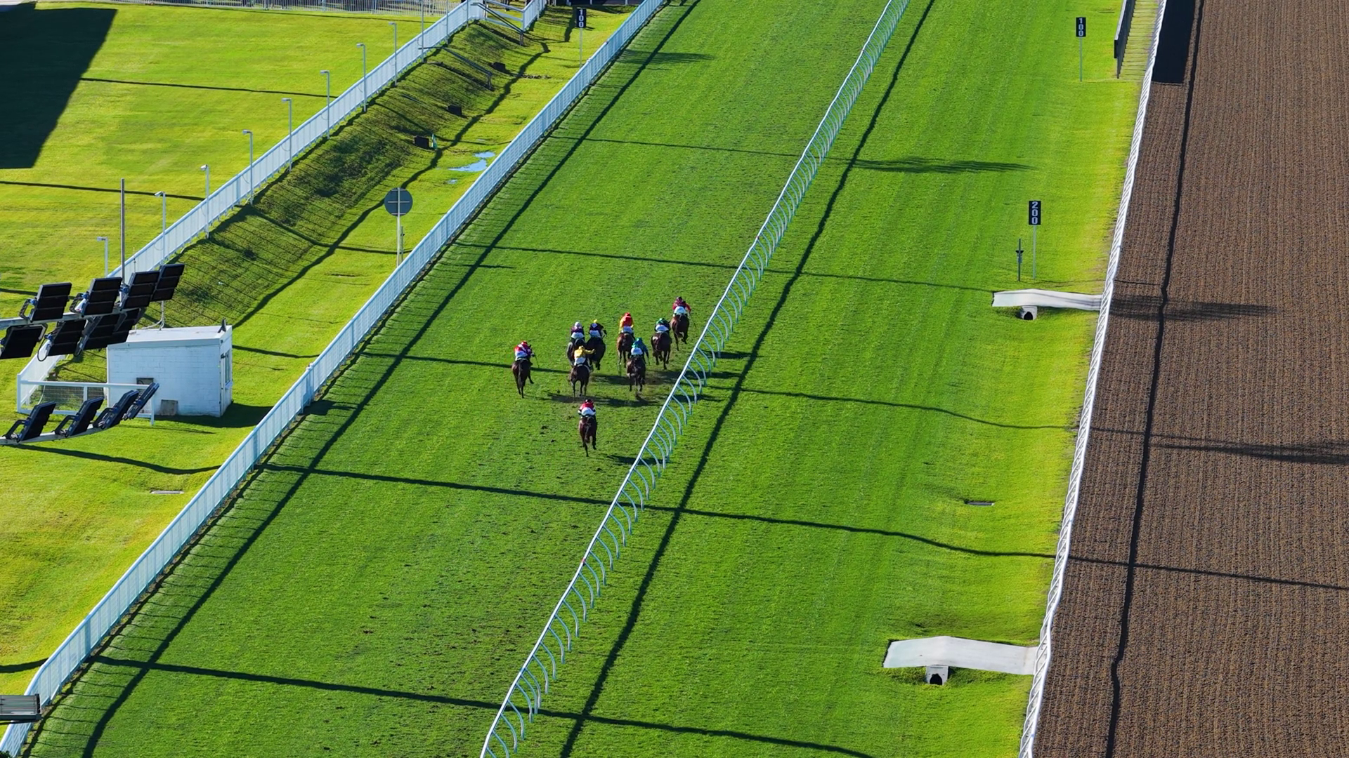 Aerial View Of Horse Race At Turf Track In Stock Footage SBV-352519755 ...