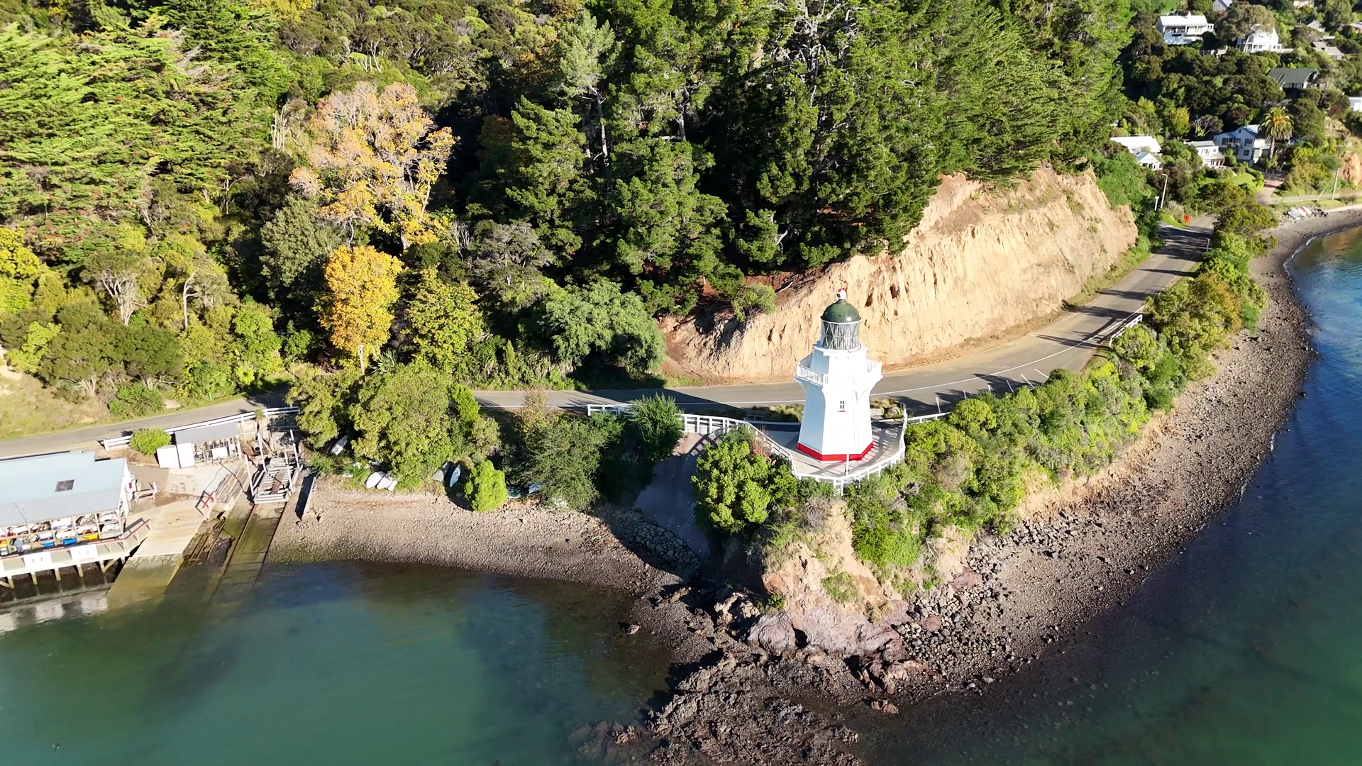Aerial View Of Akaroa Lighthouse Coastline Stock Footage SBV-352587677 ...