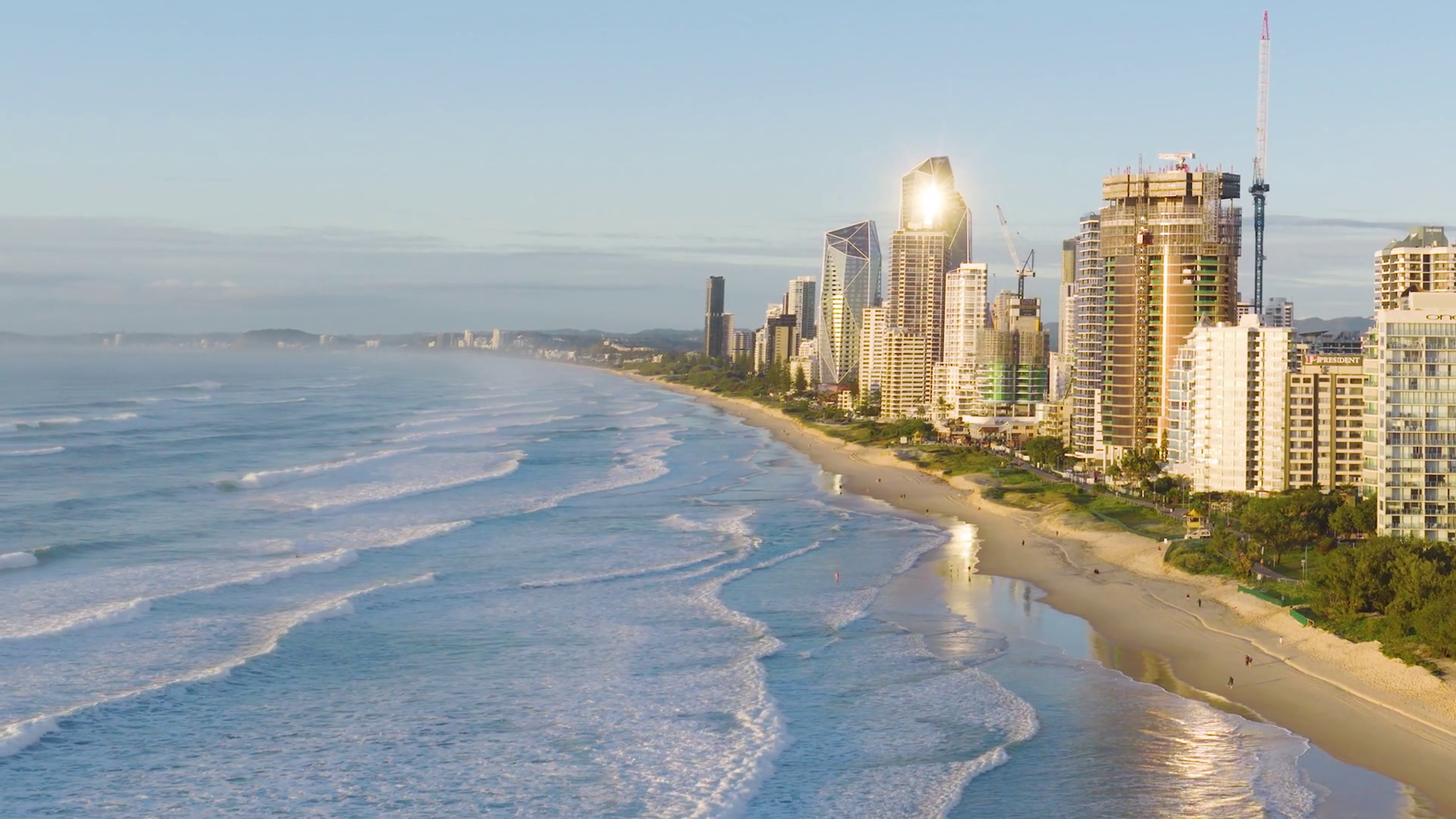 Aerial View Of Gold Coast Beachfront Skyline Stock Footage SBV ...