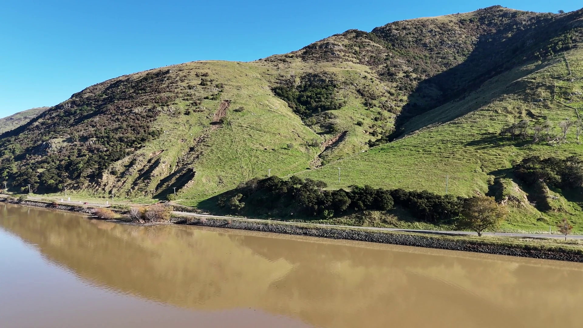 Aerial View Of Akaroa's Scenic Hills Lake Stock Footage SBV-352336886 ...