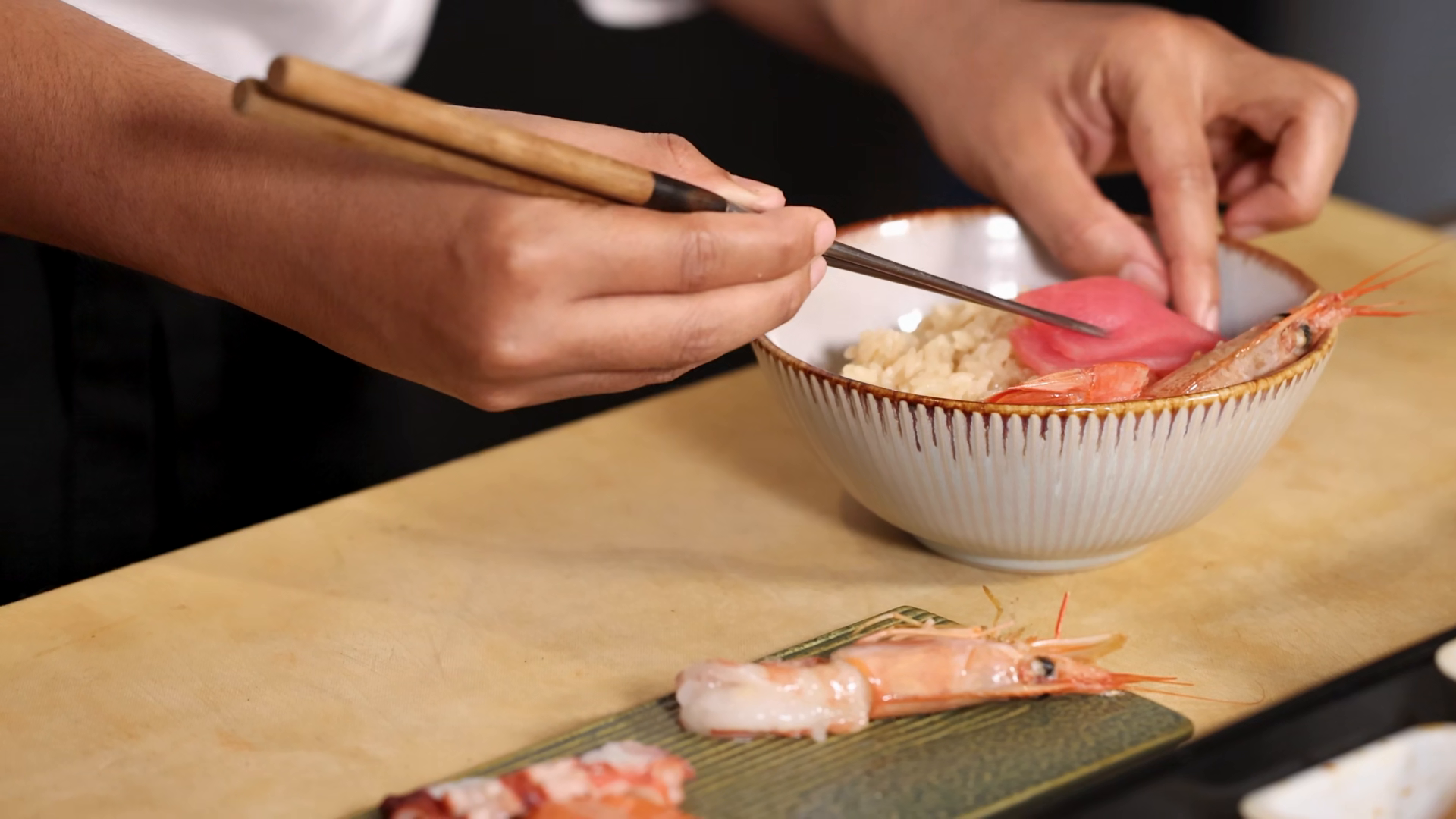 Chef Arranging Fresh Seafood Sashimi Bowl On Stock Footage SBV ...