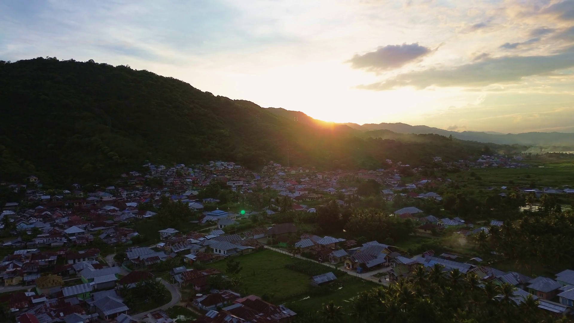 Aerial View Of Village At Sunset Stock Footage SBV-352353796 - Storyblocks