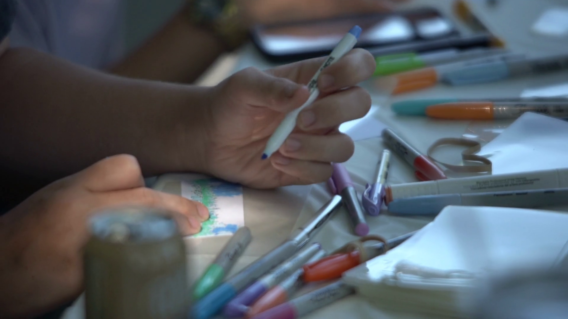 Kids Coloring With Markers Close Up Of Hands Stock Footage SBV ...