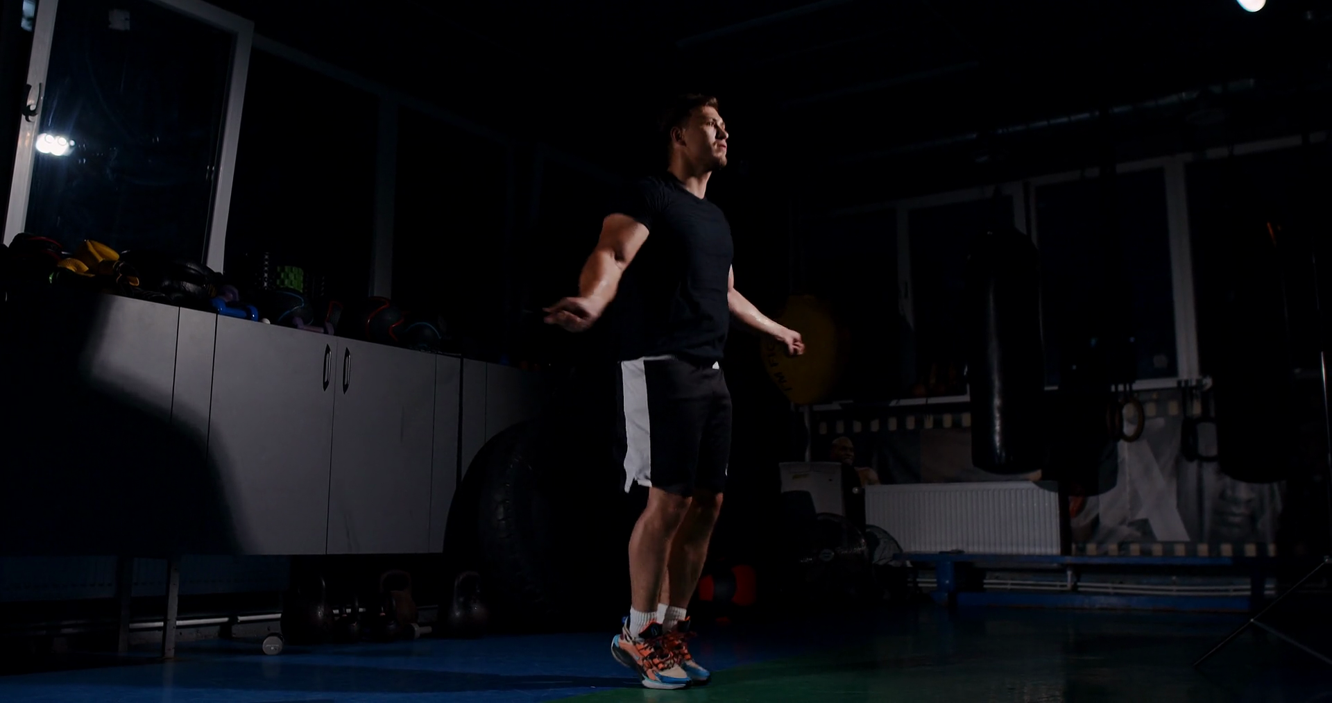 In Dim Boxing Ring Determined Man Showcases Stock Footage SBV-352507462 ...