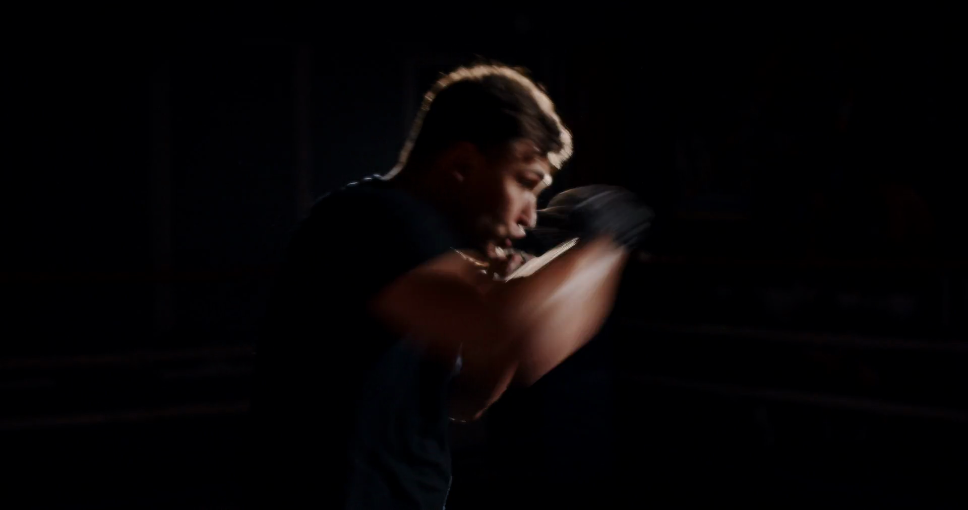 In Dim Boxing Ring Determined Man Showcases Stock Footage SBV-352406659 ...
