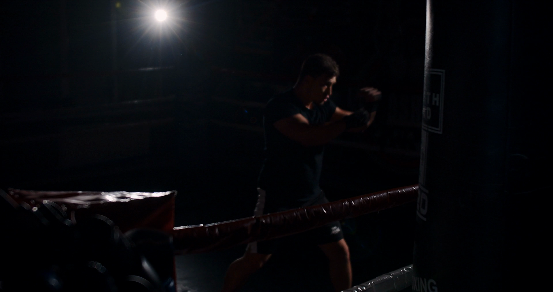 In Dim Boxing Ring Determined Man Showcases Stock Footage SBV-352389662 ...