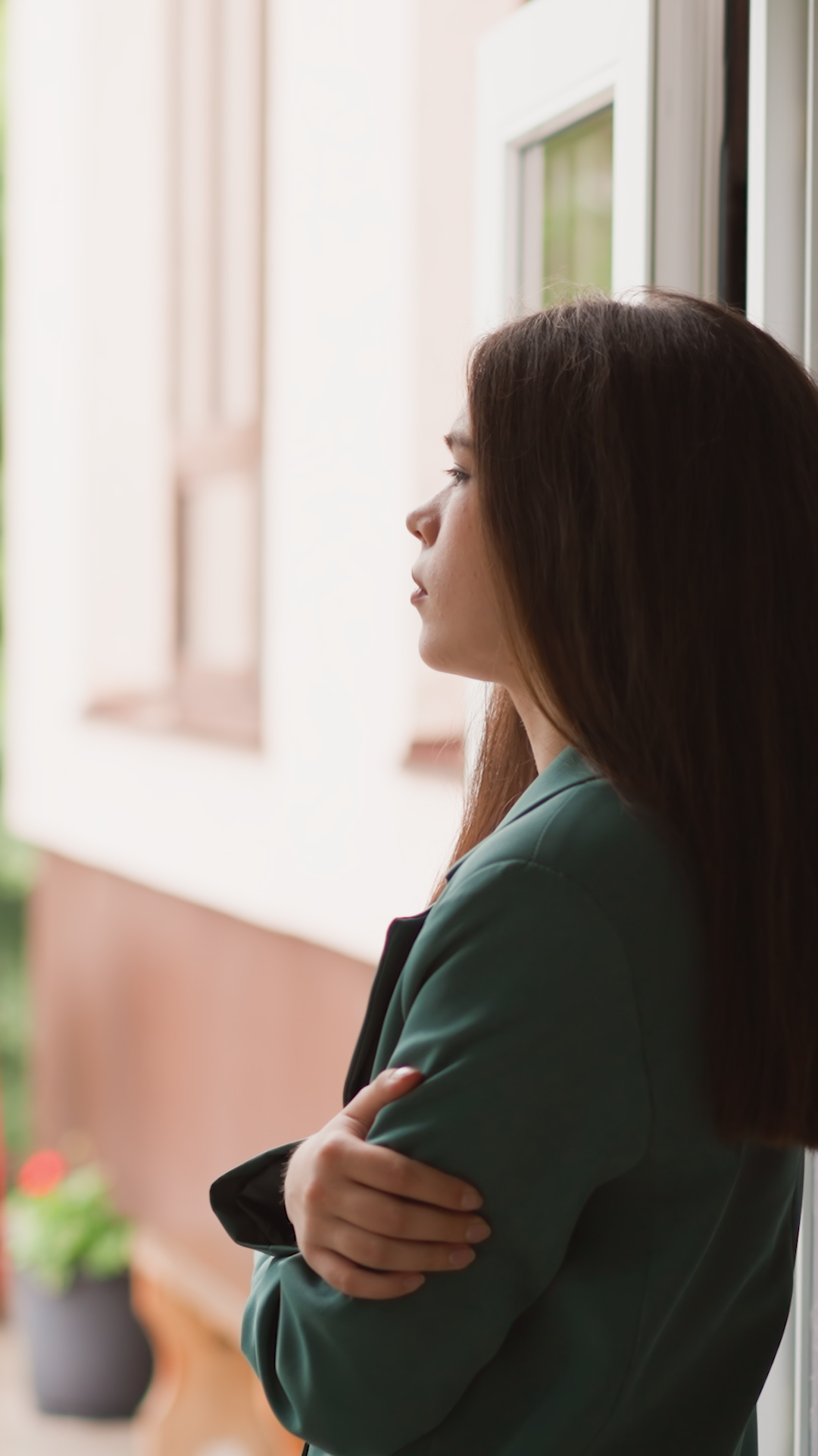 Woman Observes Tranquil Scene Of Rain Behind Stock Footage SBV ...