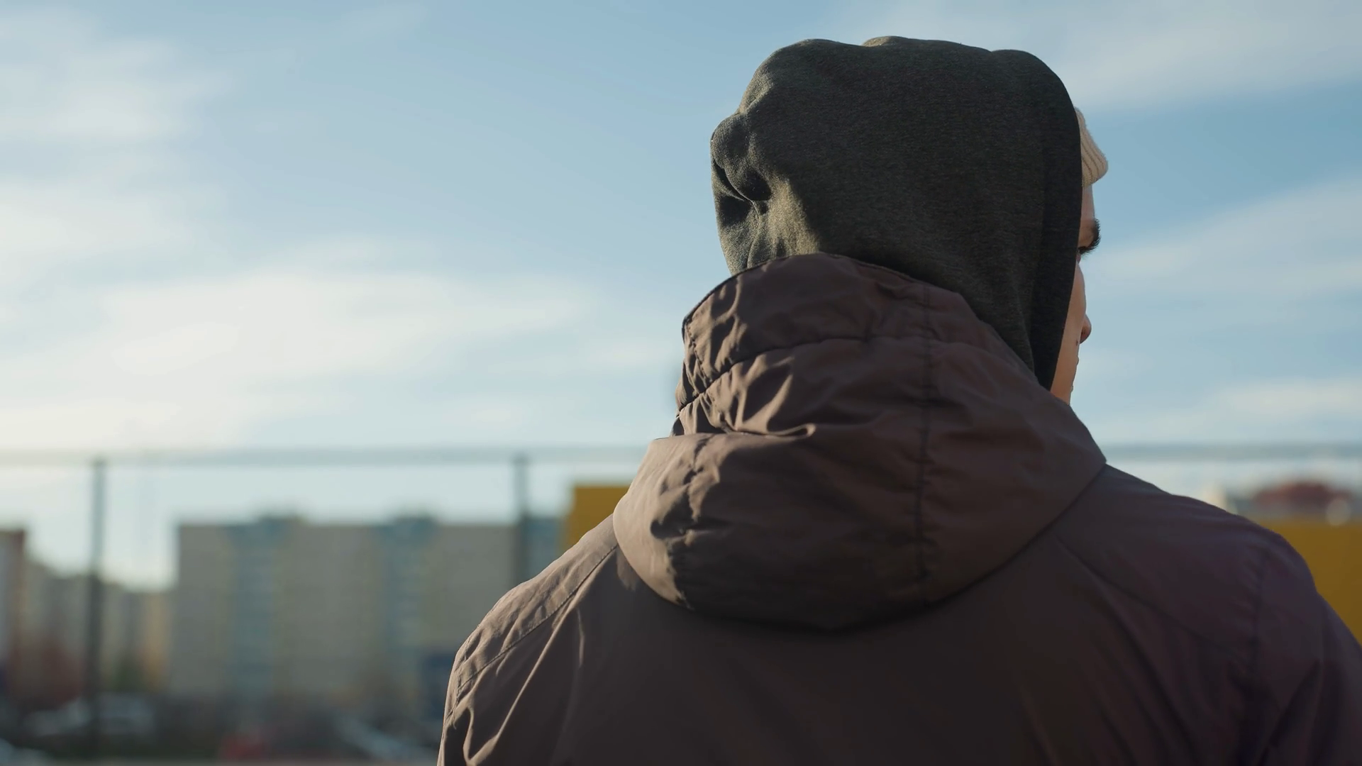 Back View Of Man Wearing Hoodie Jacket Stock Footage SBV-351727814 ...