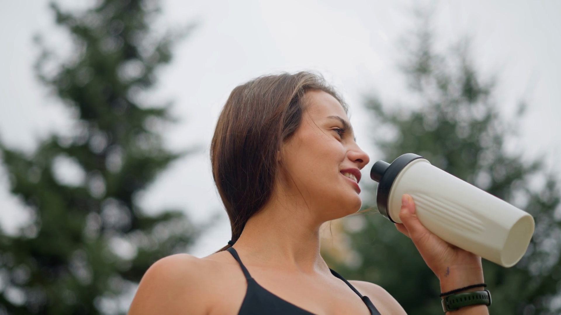 Close-up Of Woman Smiling Drinking Water Stock Footage SBV-351965316 ...