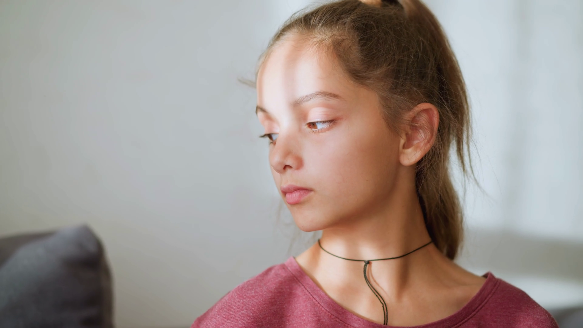 Cute Girl With Rope Around Neck Looks Calm Stock Footage SBV-351970125 ...