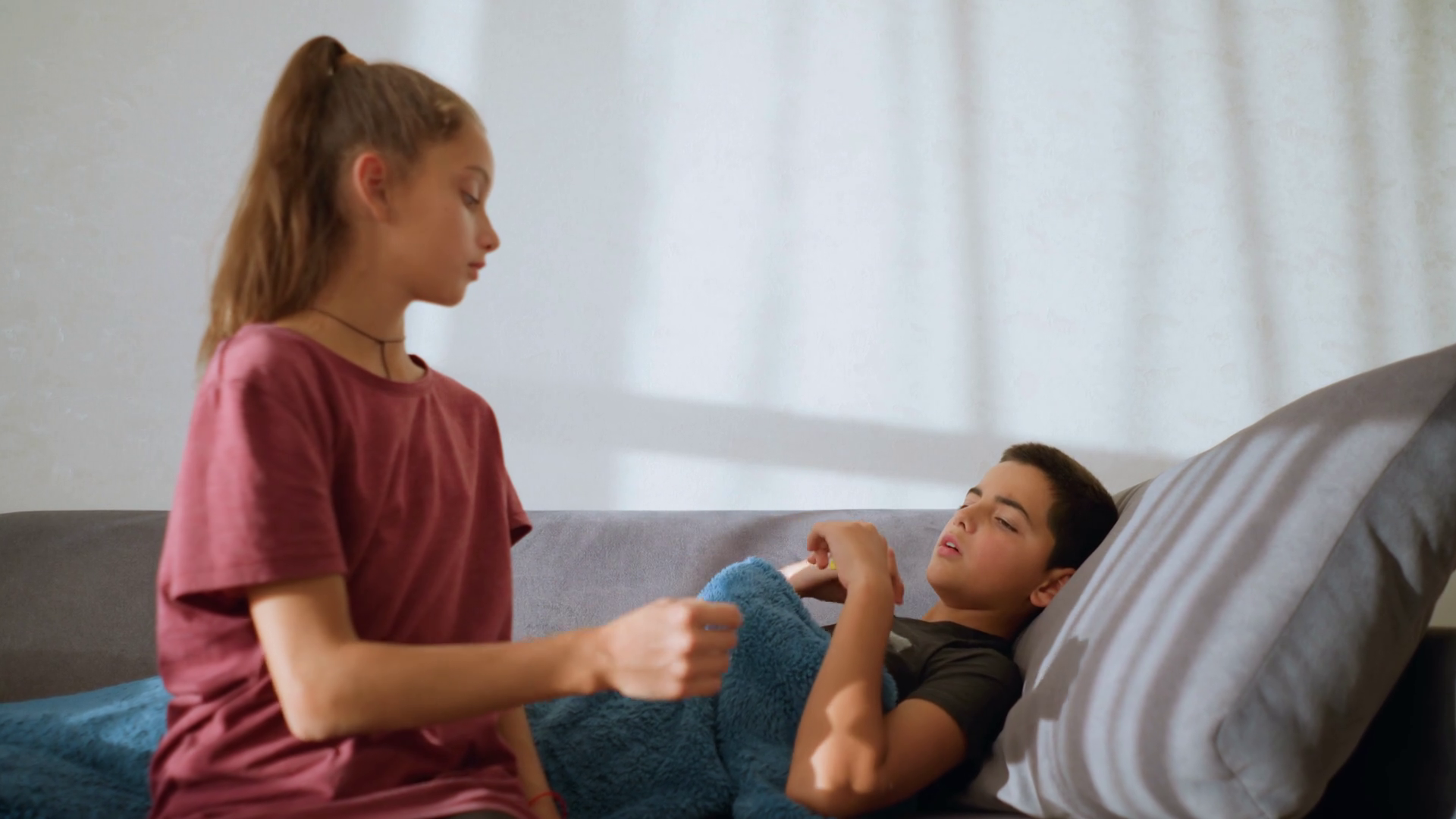 Little Child Sitting Next To Sick Brother Stock Footage SBV-351970181 ...