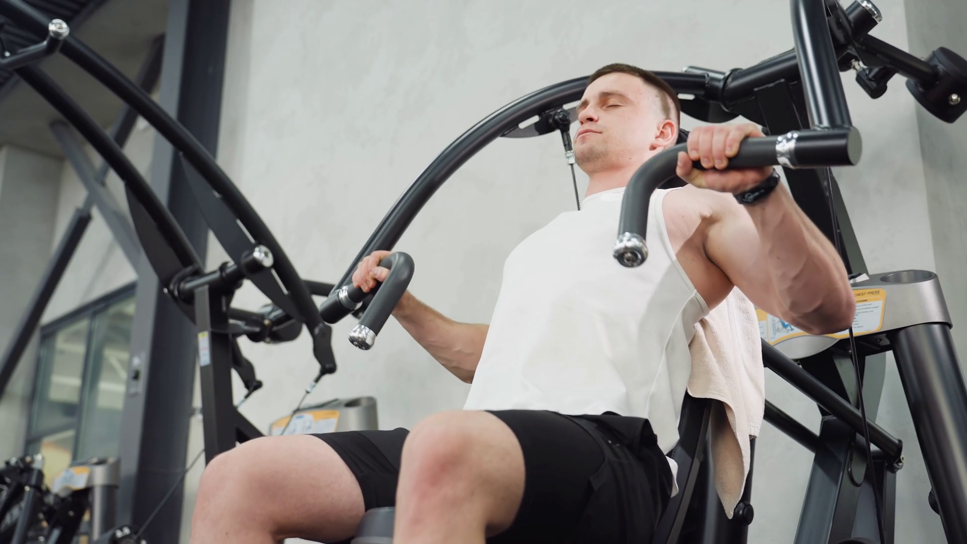 Keep Fit Buff Working Out On Chest Press Stock Footage SBV-352084270 ...