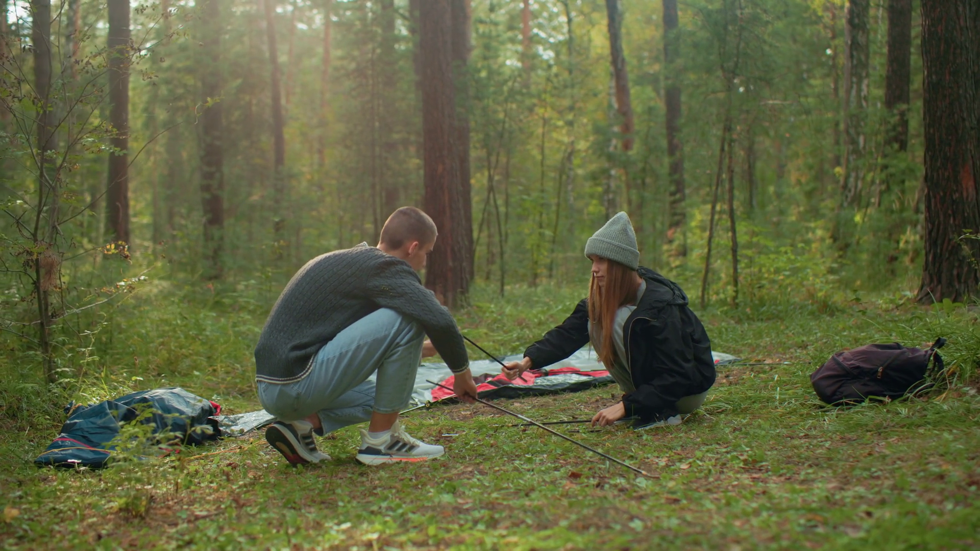 Brother Sister Camping In Forest Sister Stock Footage SBV-352245140 ...