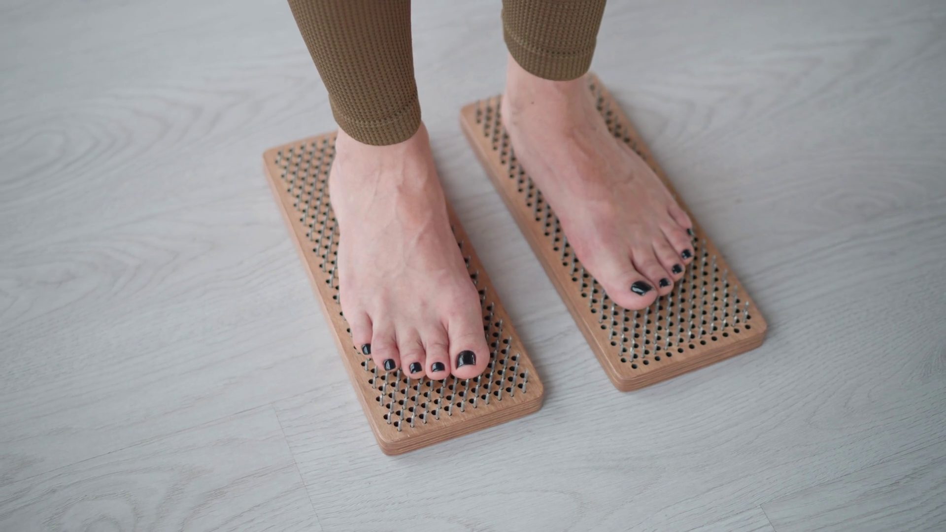 High Angle Yogi Standing Barefoot On Wooden Stock Footage SBV-352247673 ...