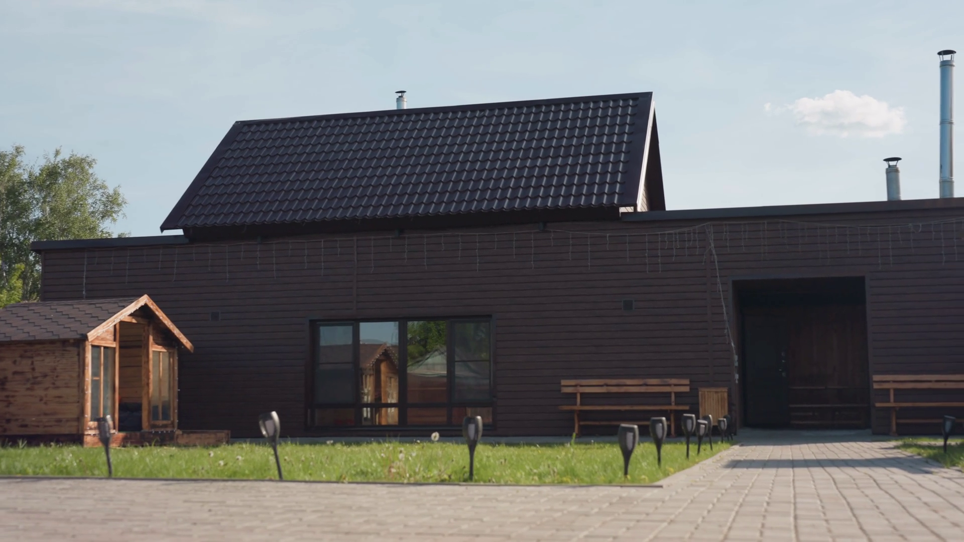 Brown Wooden House In Sunny Fenced Compound Stock Footage SBV-352431915 ...