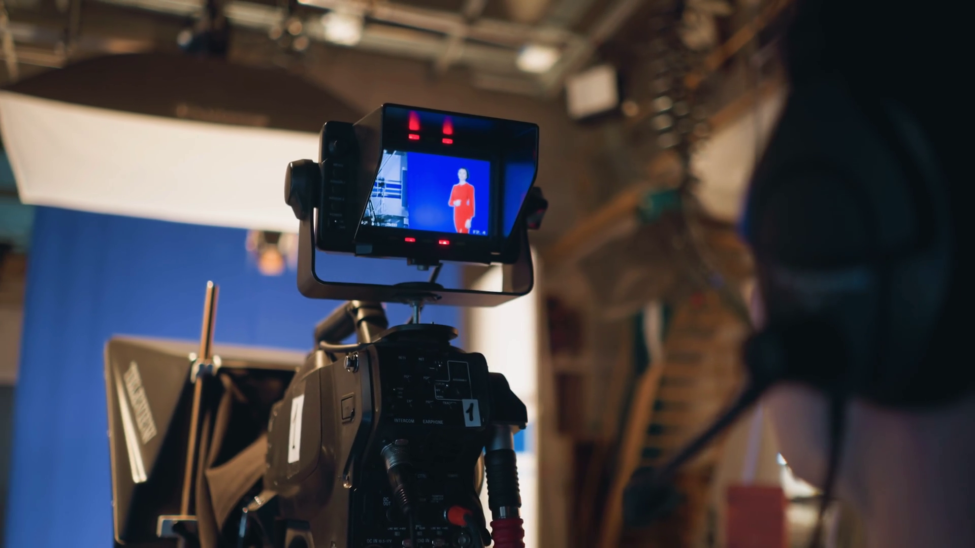 Headset Cameraman Monitors Camera During Stock Footage SBV-352486470 ...