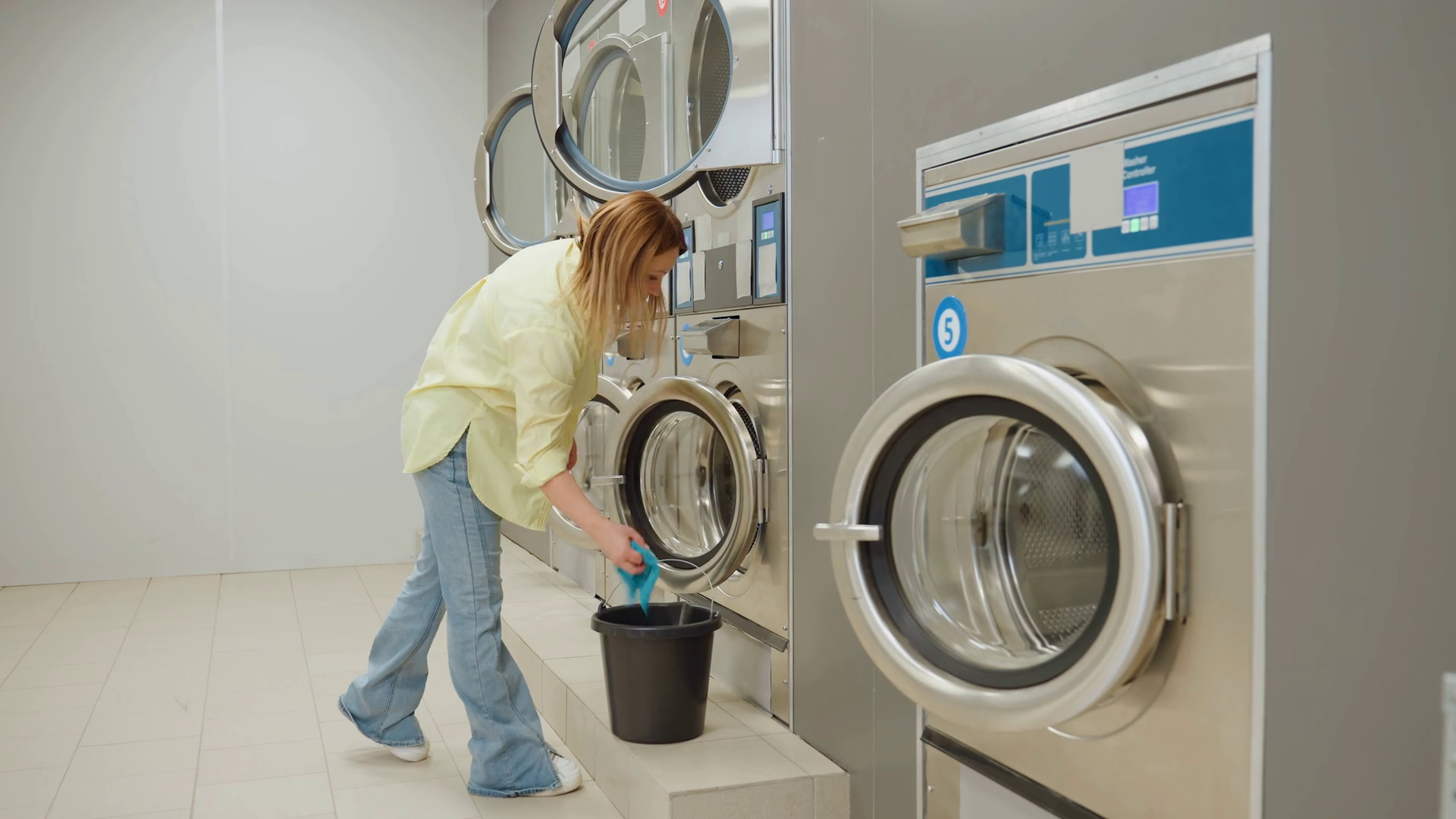 Industrial Washing Machines In Row With Open Stock Footage SBV ...