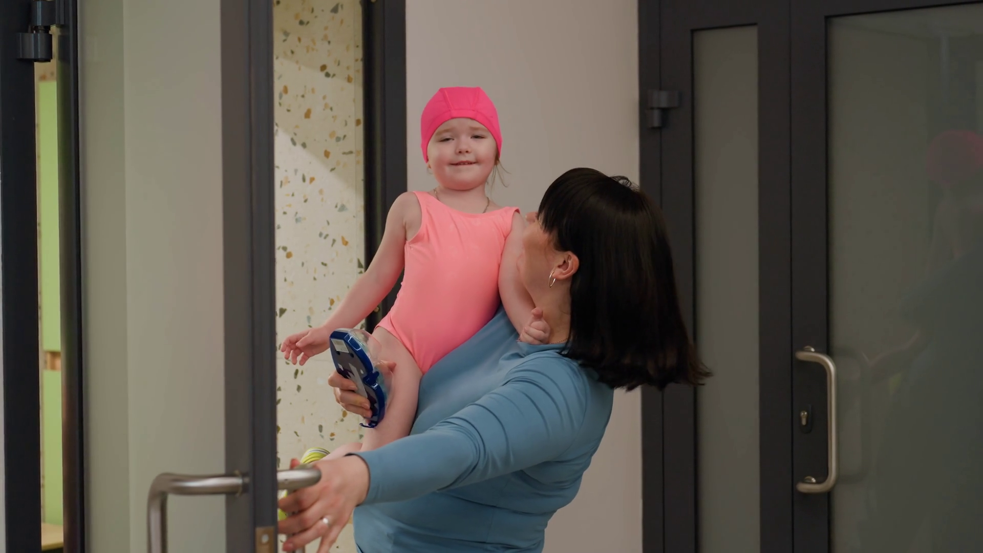 Nanny Carrying Child Opening Door Hand On Stock Footage SBV-352801472 ...