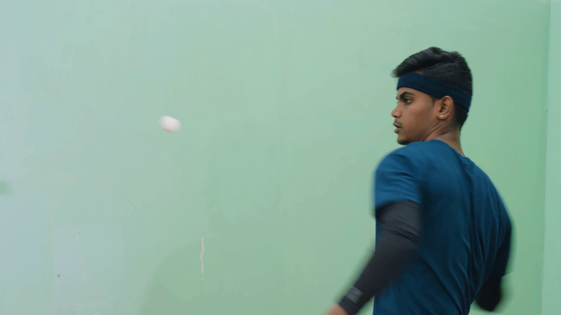 Focused Tennis Player In Blue Outfit Swings Stock Footage SBV-352762702 ...