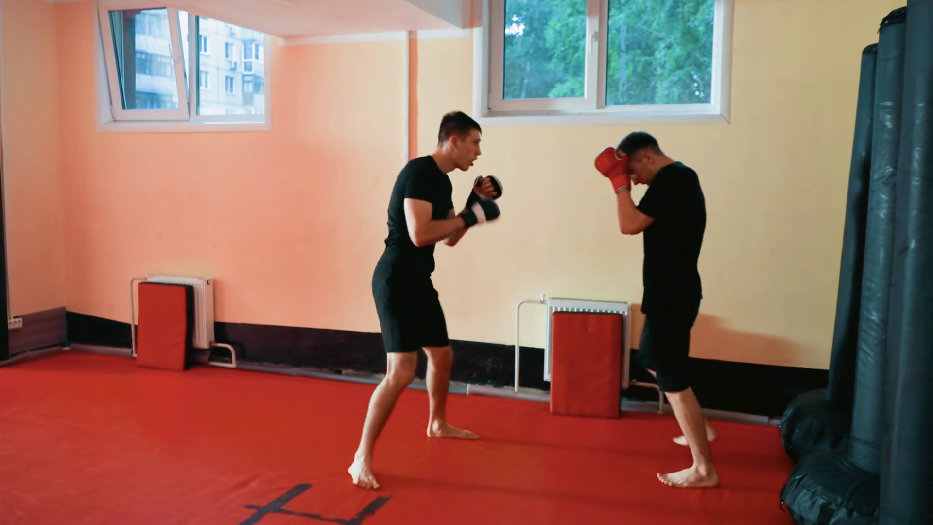 Boxers Sparring On Red Mat Inside Gym Stock Footage SBV-352877704 ...