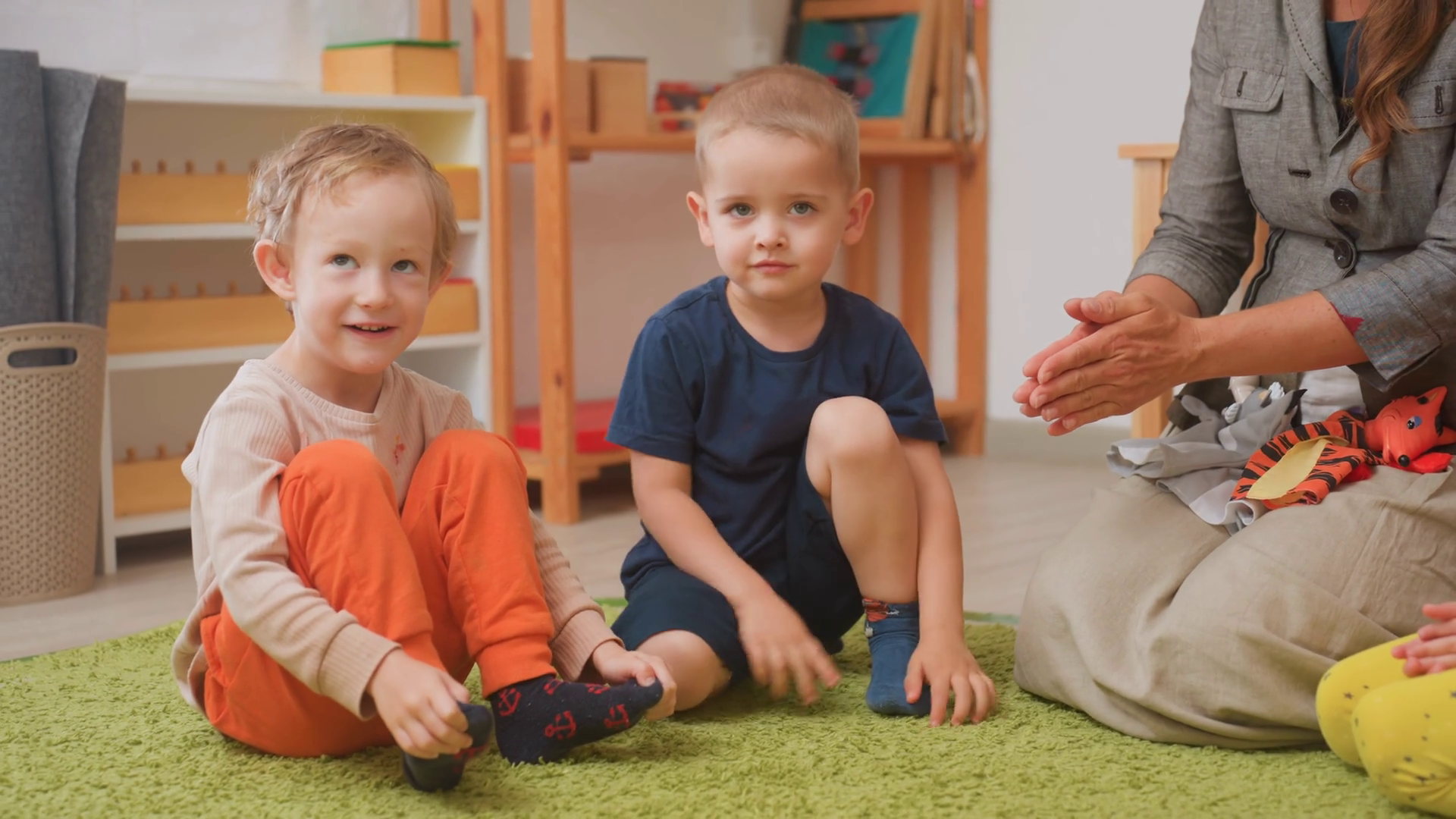 Preschool Scene With Two Boys Seated On Rug Stock Footage SBV-353004192 ...