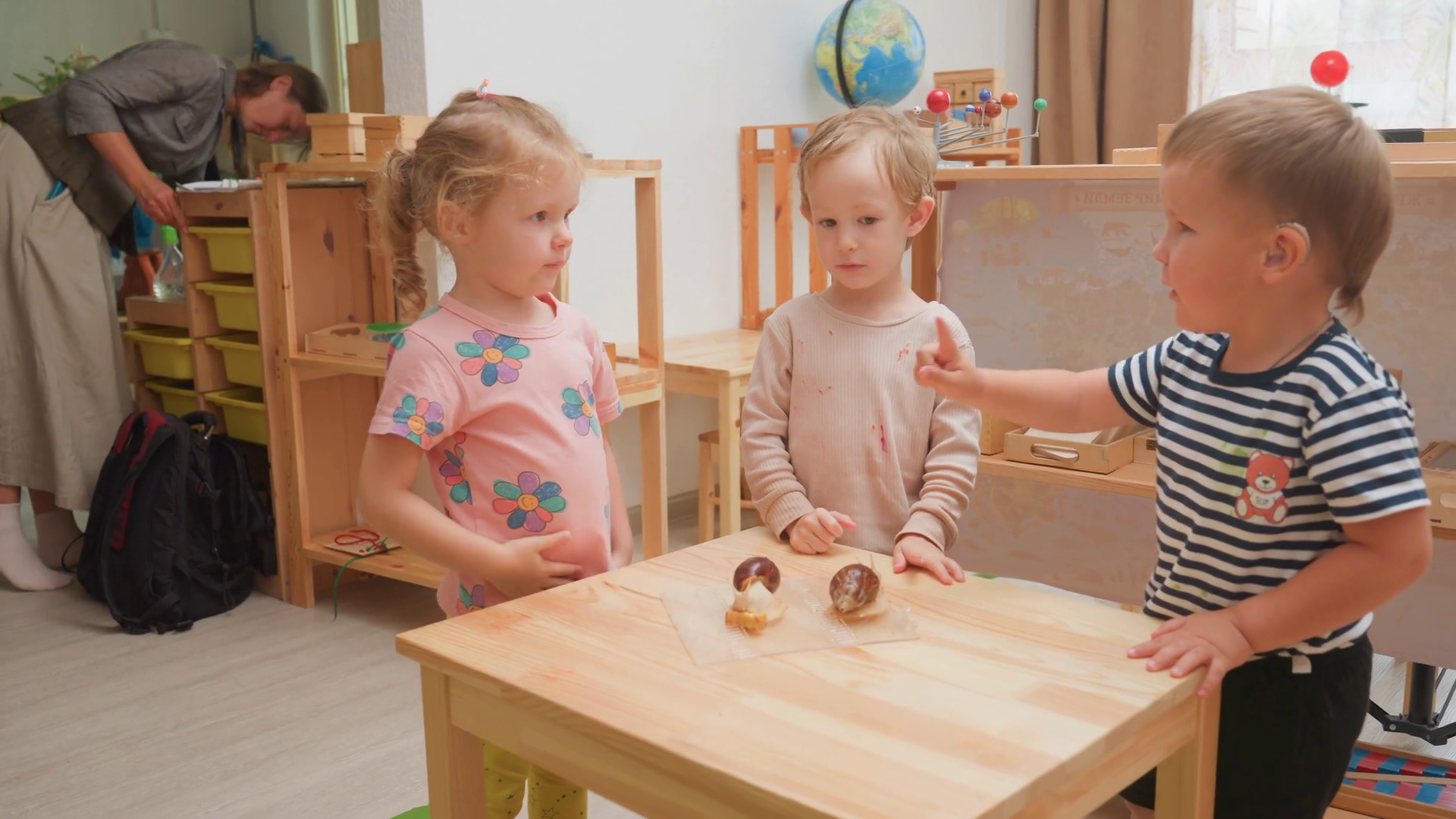 Preschool Scene Kid In Blue Follows Teacher Stock Footage SBV-353004248 ...