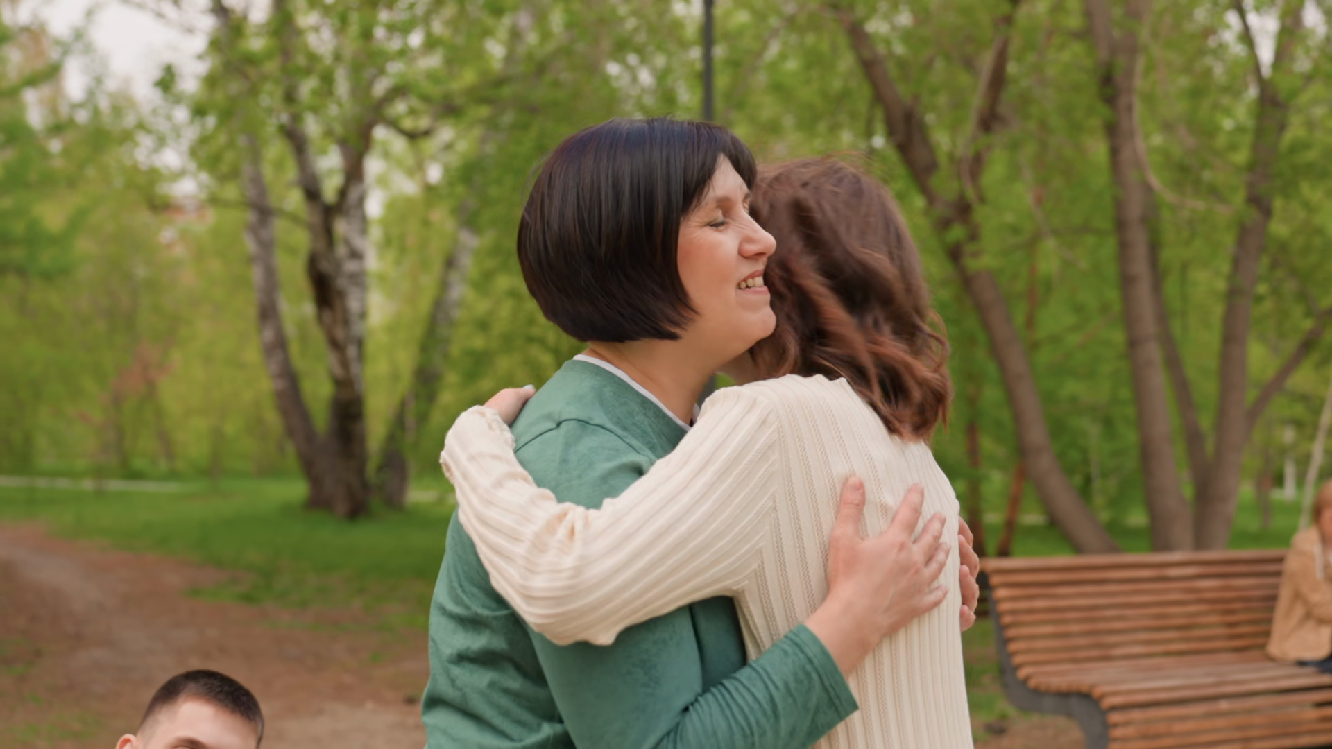 Joyful Reunion With Supportive Heartfelt Hug Stock Footage SBV ...