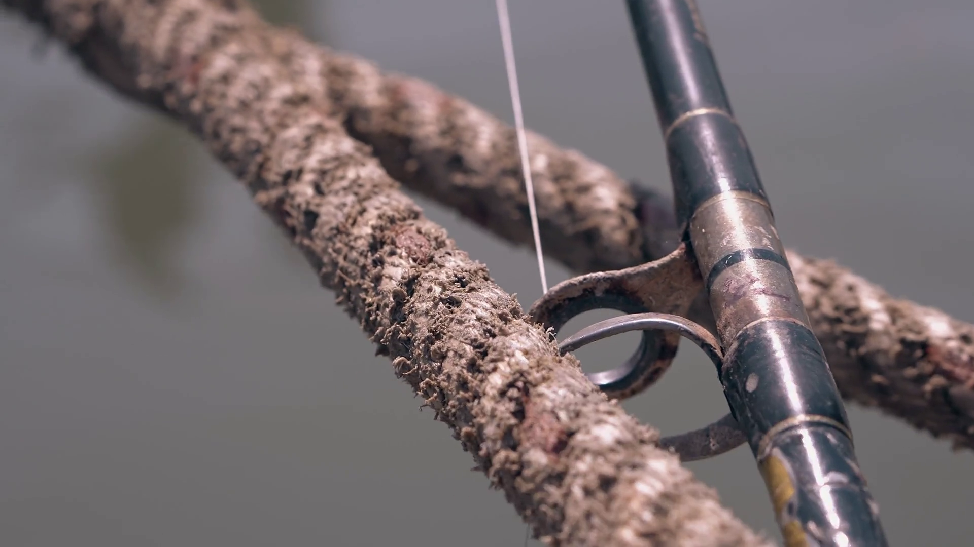 Old Brown Rope With Fixed Fishing Rod Over Stock Footage SBV-347336548 ...