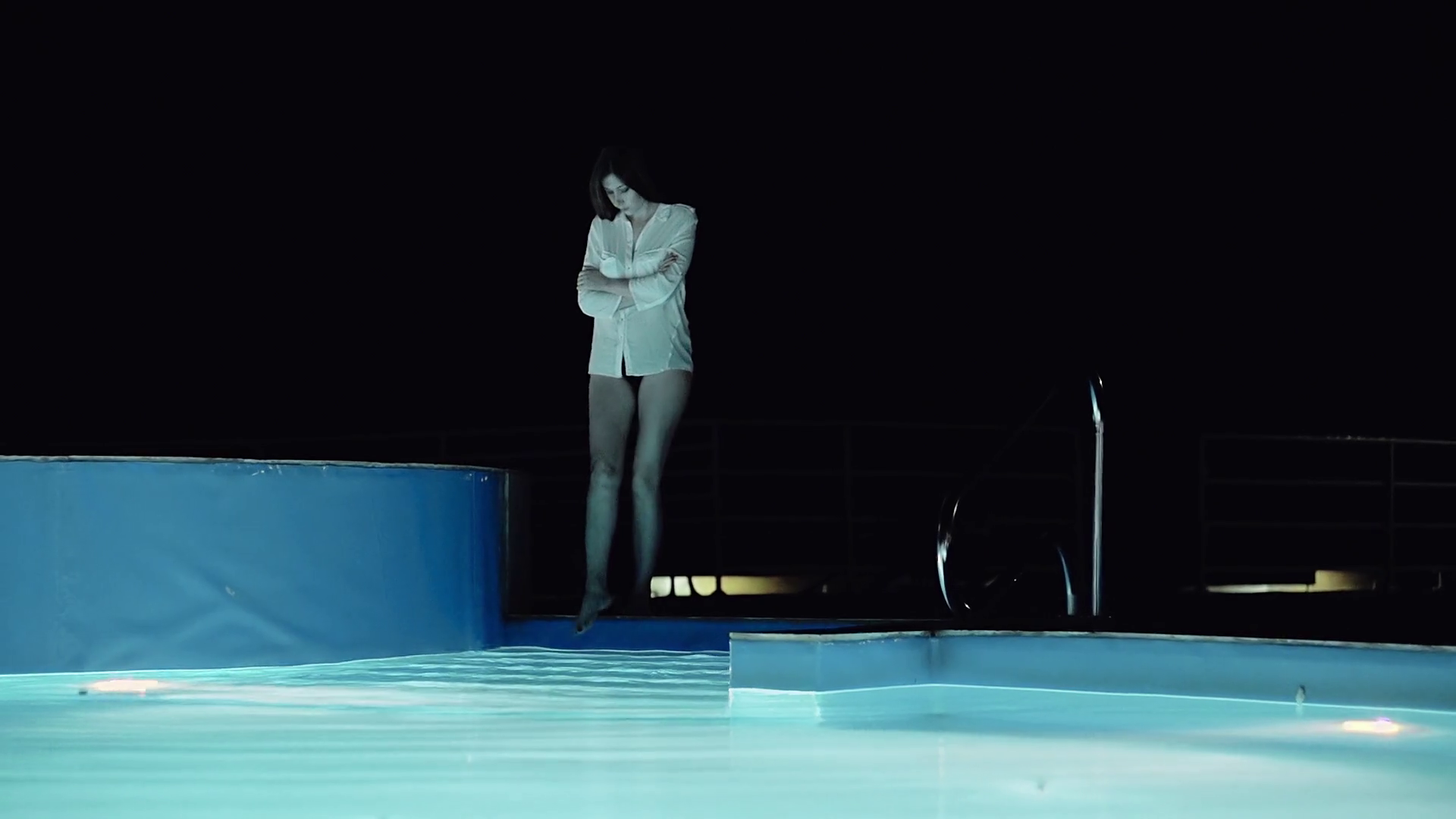 Young Pregnant Woman Walks Into Pool Night Stock Footage SBV-347344191 ...