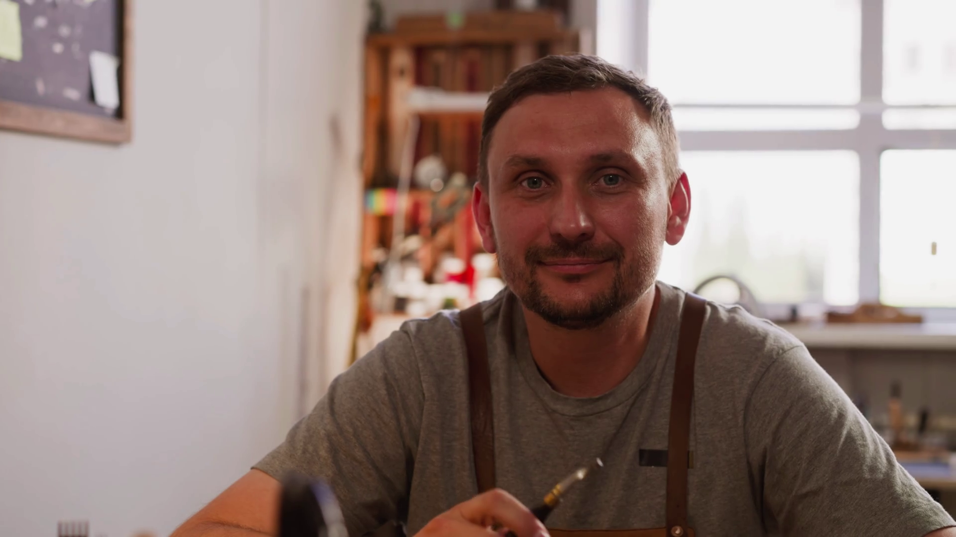 Positive Man With Smoking Pipe Apron In Stock Footage SBV-347353873 ...