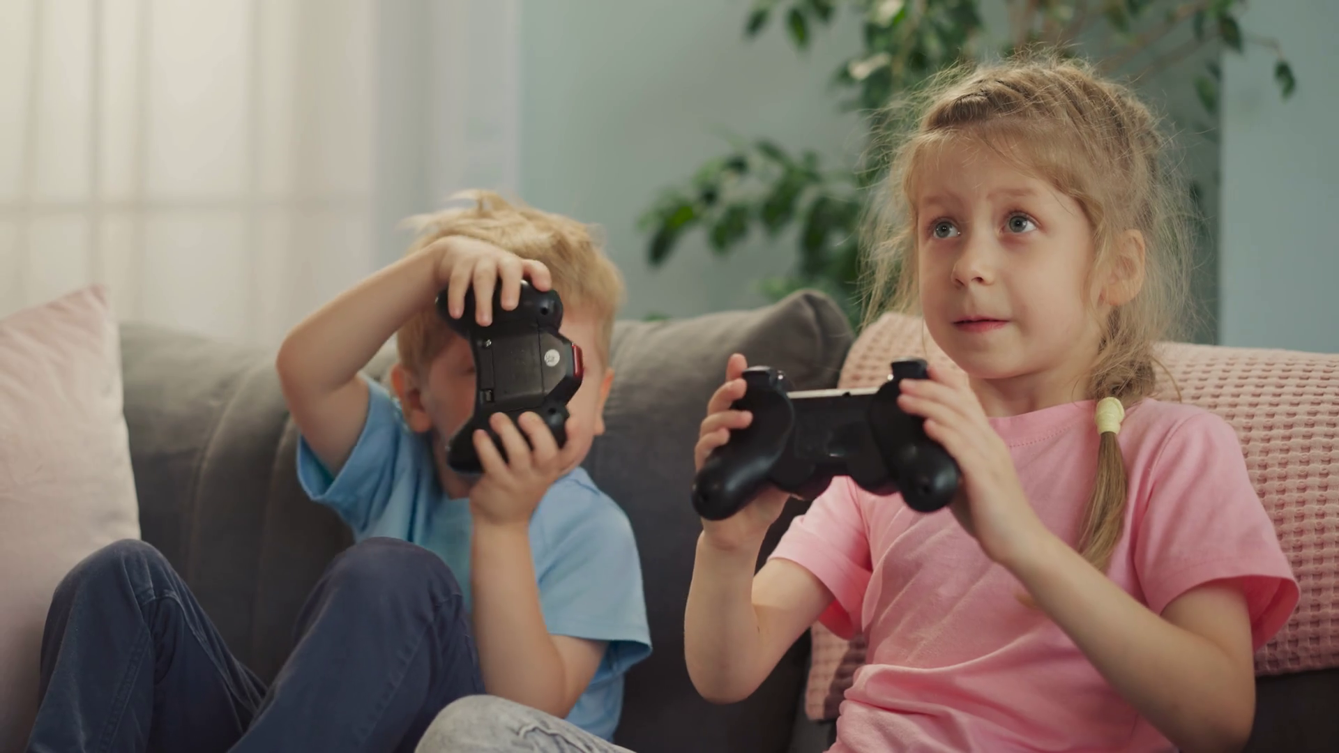 Focused Kids Compete Playing Fun Video Game Stock Footage SBV-347670399 ...