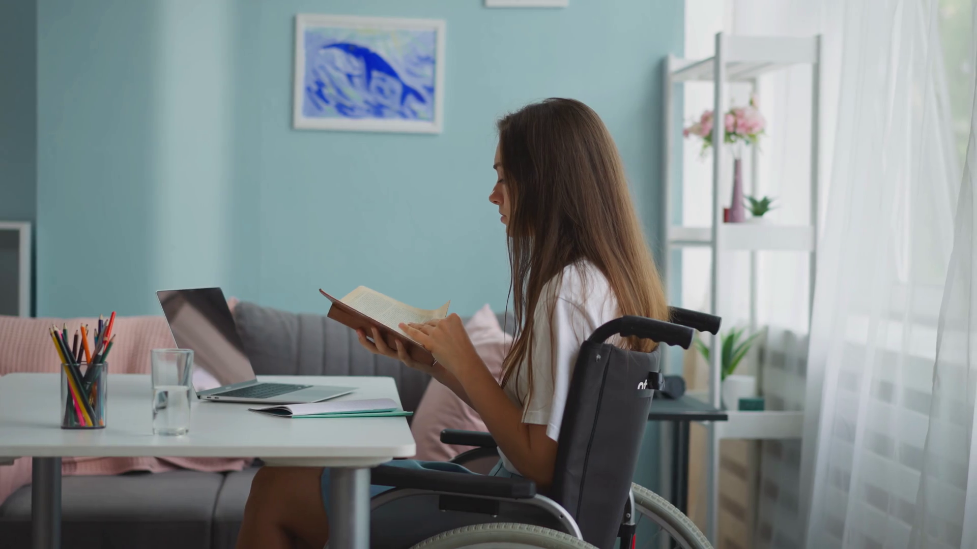 Female Student With Paralysis Reads Book Stock Footage SBV-347465727 ...