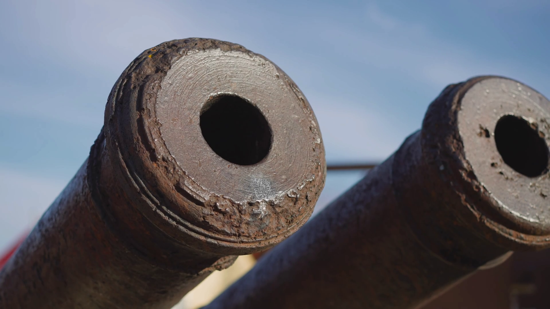 Large Rusty Cannon Muzzles Against Blue Sky Stock Footage SBV-347481627 ...