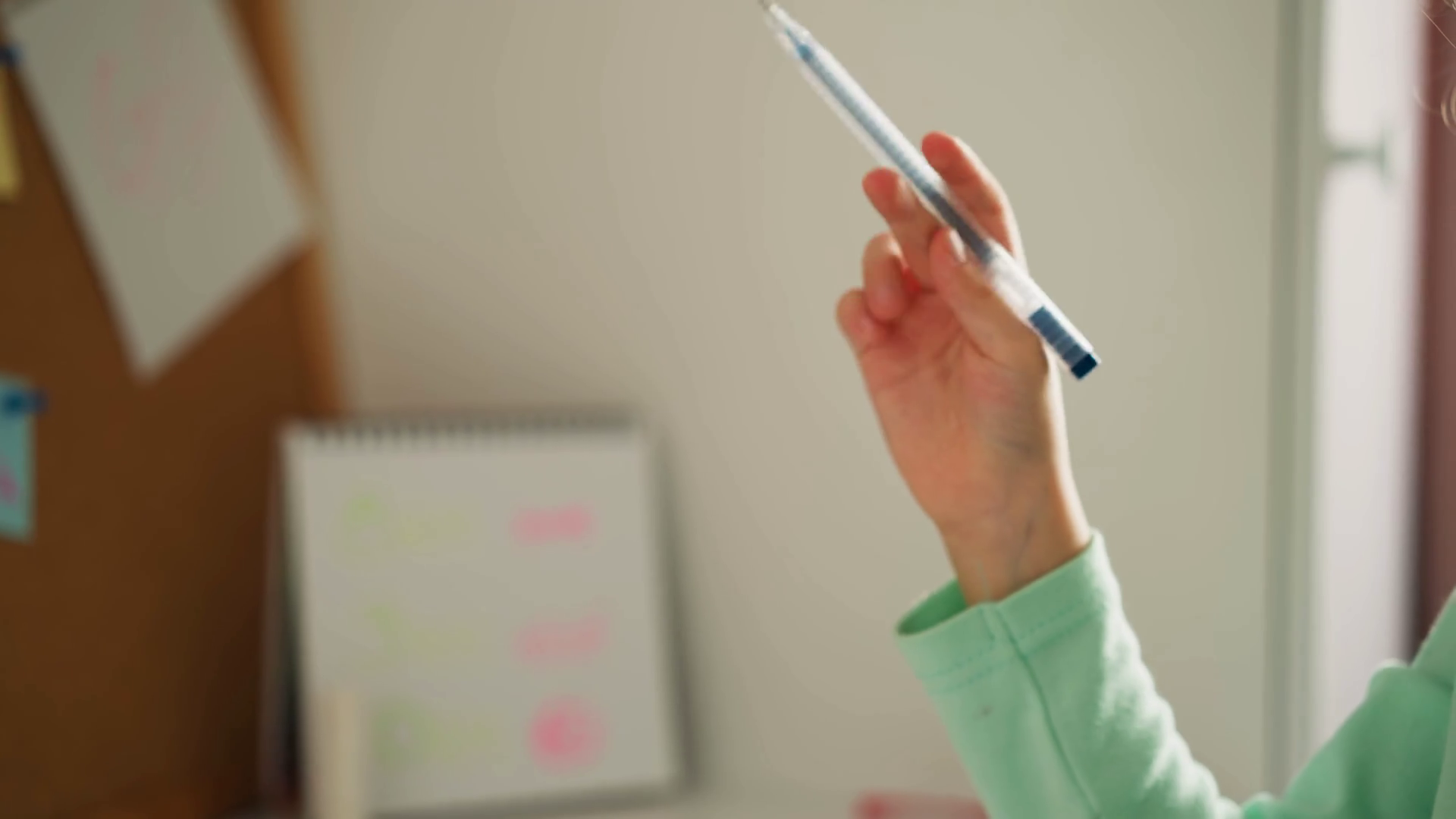 Little Girl Learns To Spin Pen In Fingers In Stock Footage SBV ...