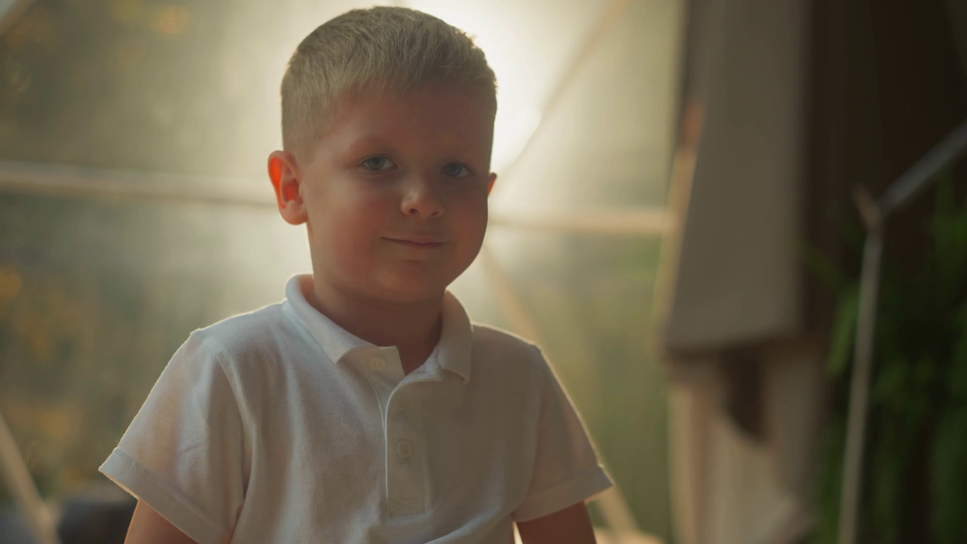 Kid Smiles Looks At Camera Standing In Front Stock Footage SBV ...