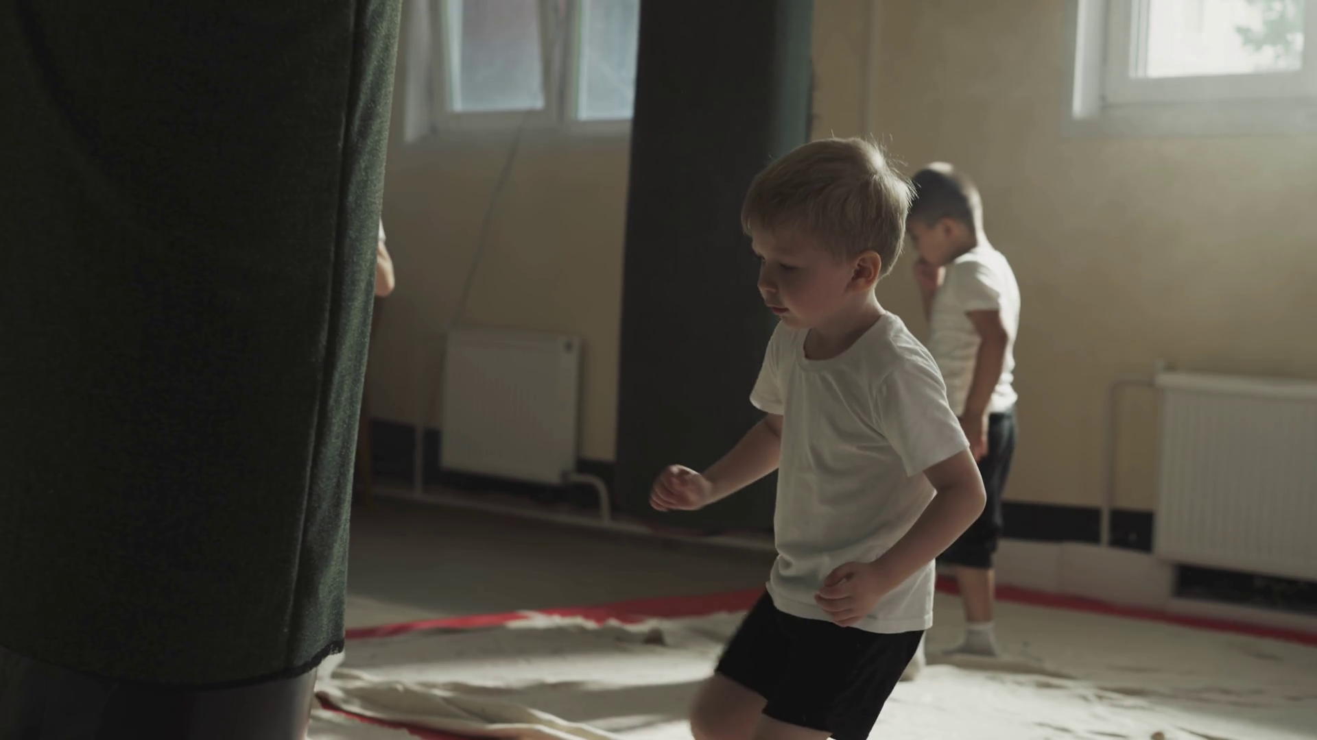 Kids Kicking Punching Bags In Gym During Stock Footage SBV-348690620 ...