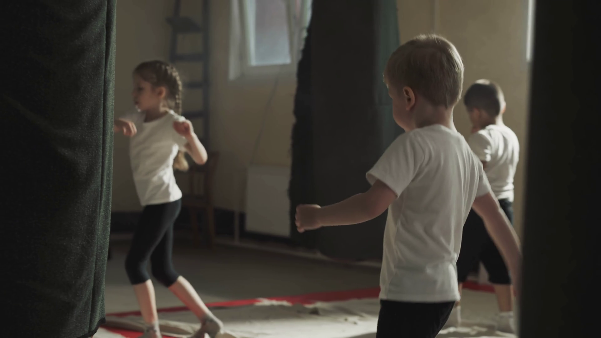 Kids Kicking Punching Bags In Gym During Stock Footage SBV-348690622 ...
