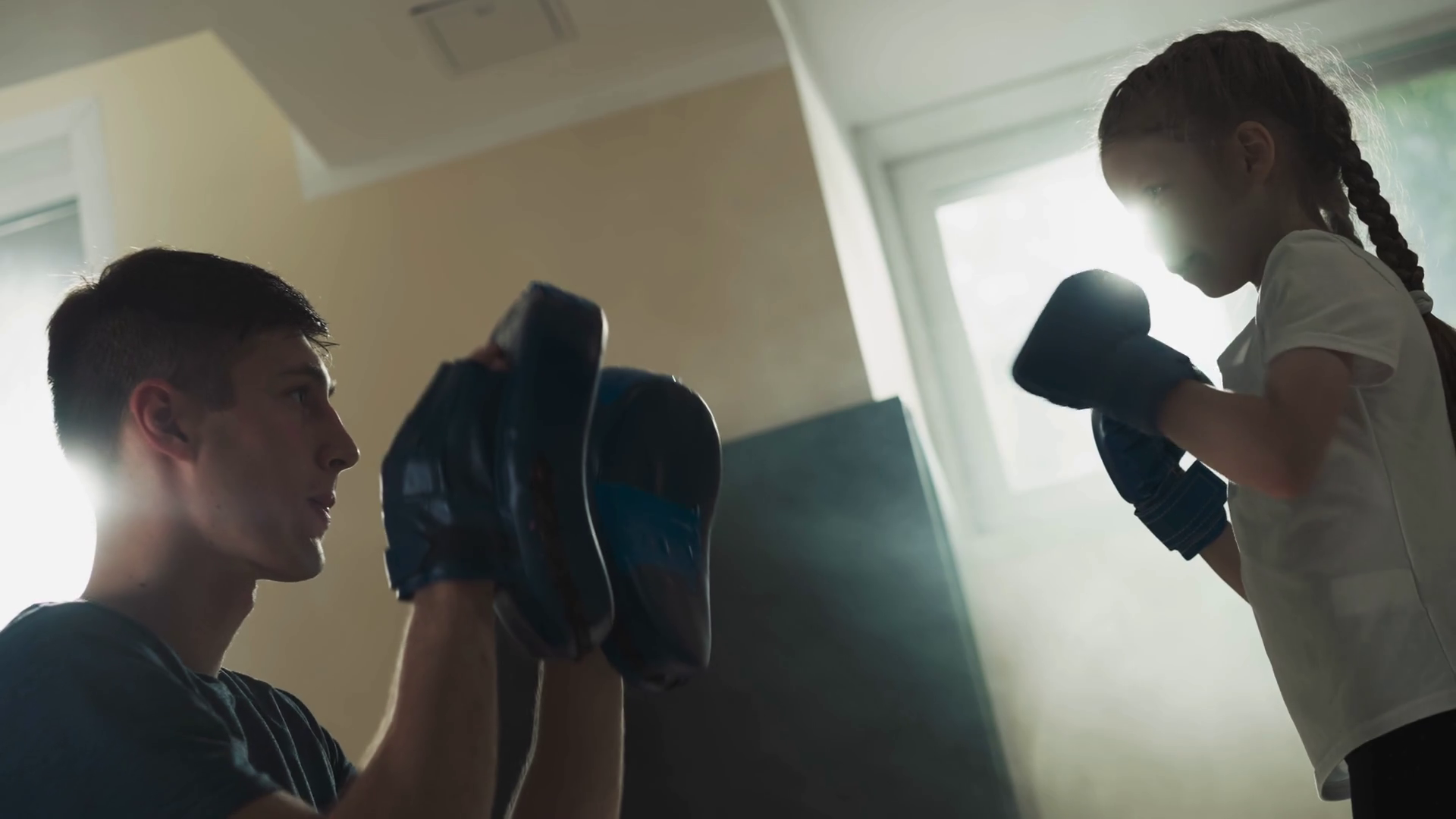 Instructor Child Fight At Sparring In Gym Stock Footage SBV-348690708 ...