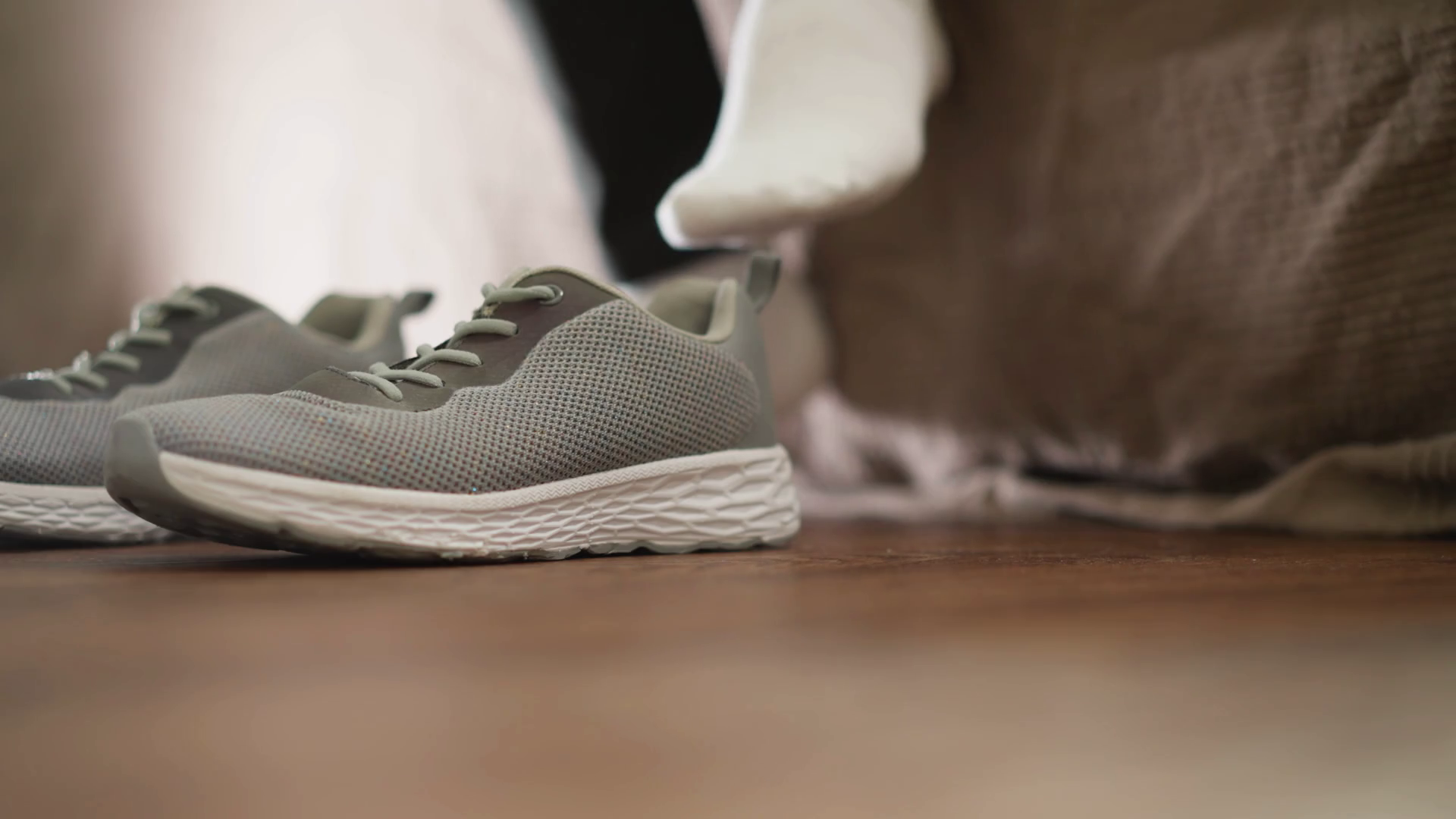 Woman Putting On Sneakers At Home Closeup Stock Footage SBV-348709304 ...