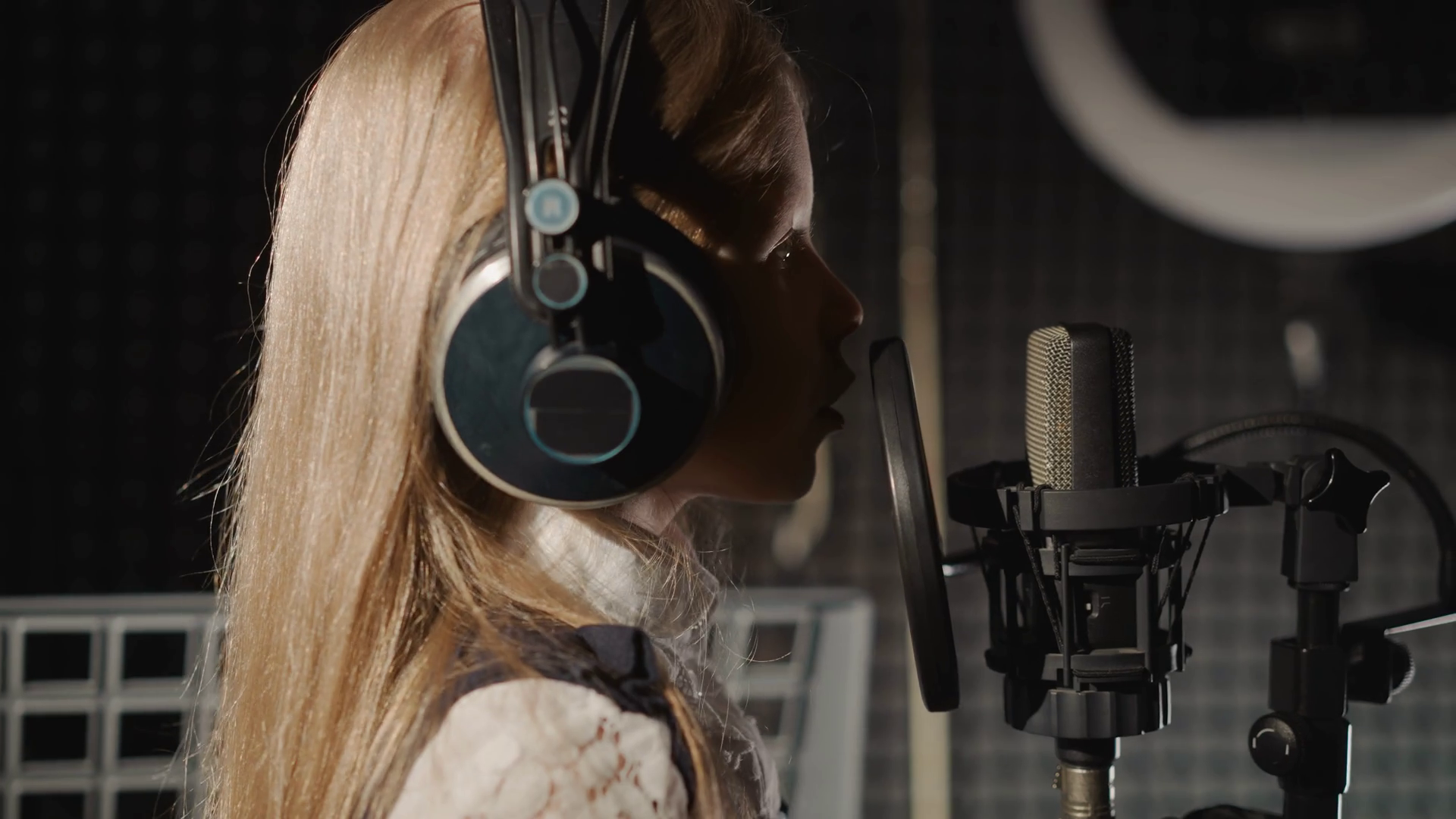 Little Girl Records Song In Audio Studio Stock Footage SBV-348712782 ...