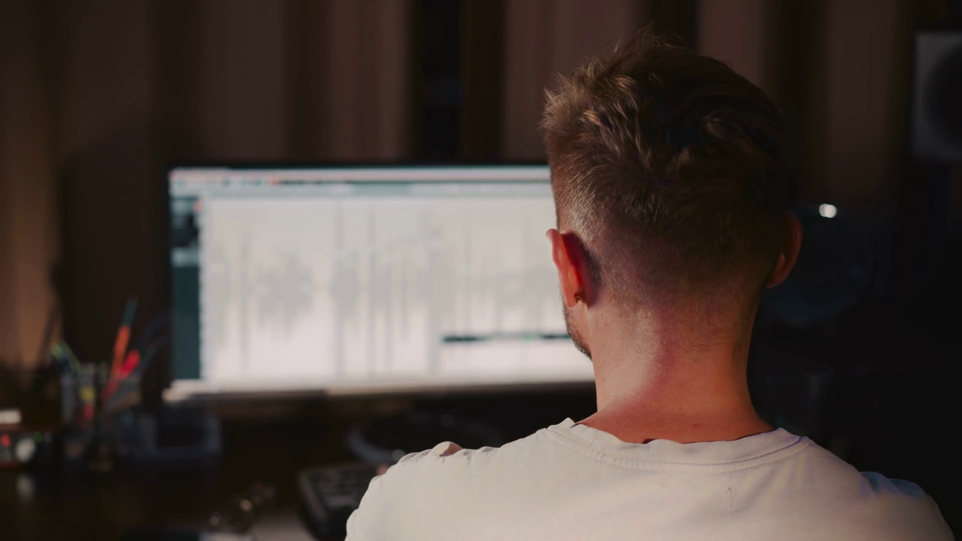 Audio Supervisor Operates On Computer In Stock Footage SBV-348713010 ...