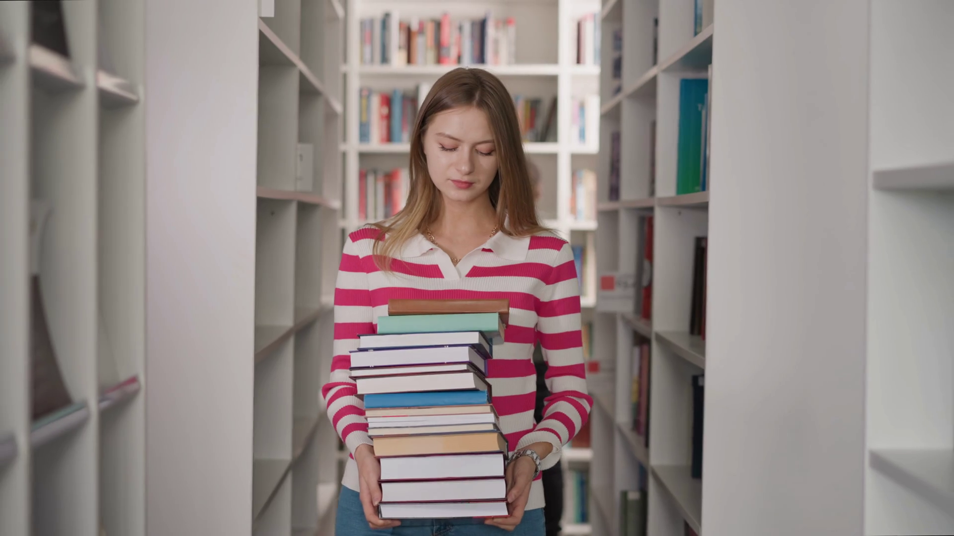 Female Reader Carries Book Pile In Stock Footage SBV-348803244 ...