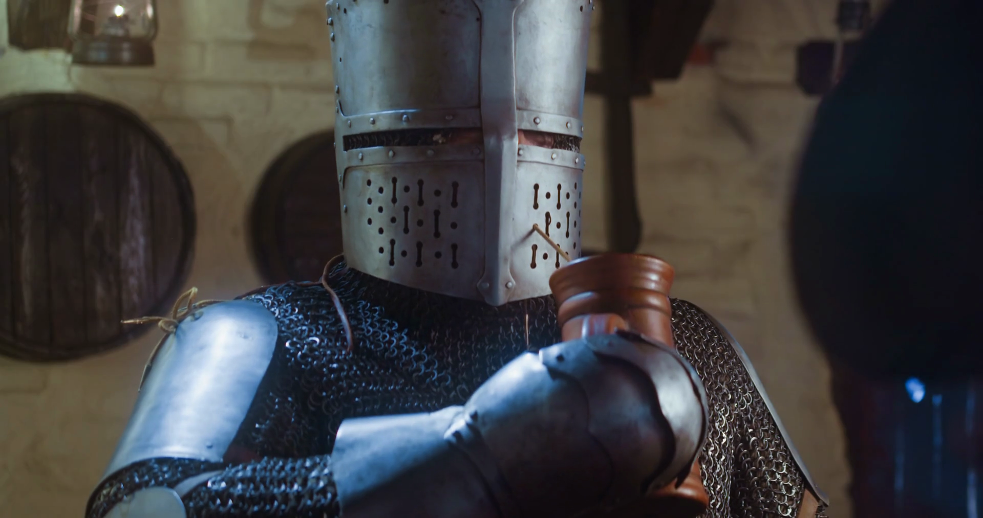 Knight Drinks Ale Through Plant Straw In Stock Footage SBV-348826678 ...