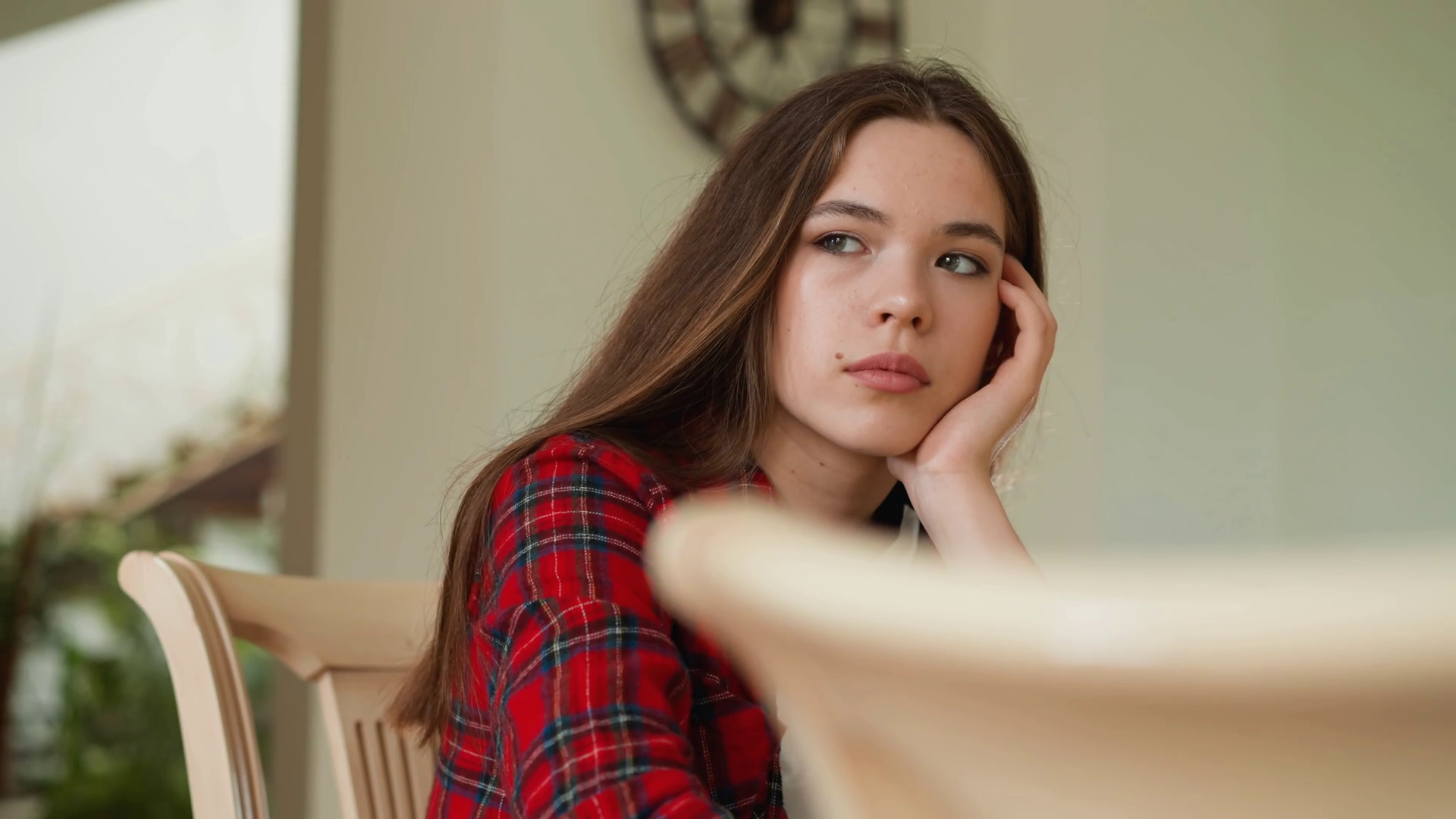Disheartened Woman Sits In Kitchen Room Sad Stock Footage SBV-348842237 ...