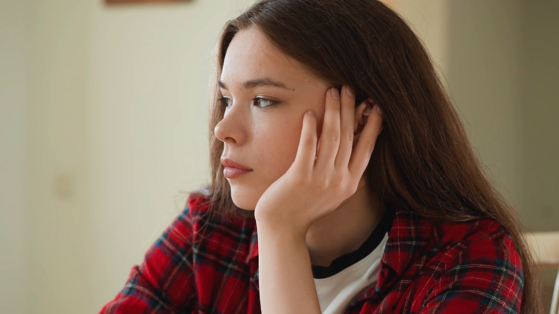 Sad Woman Leans On Hand At Table Closeup Stock Footage SBV-348834582 ...