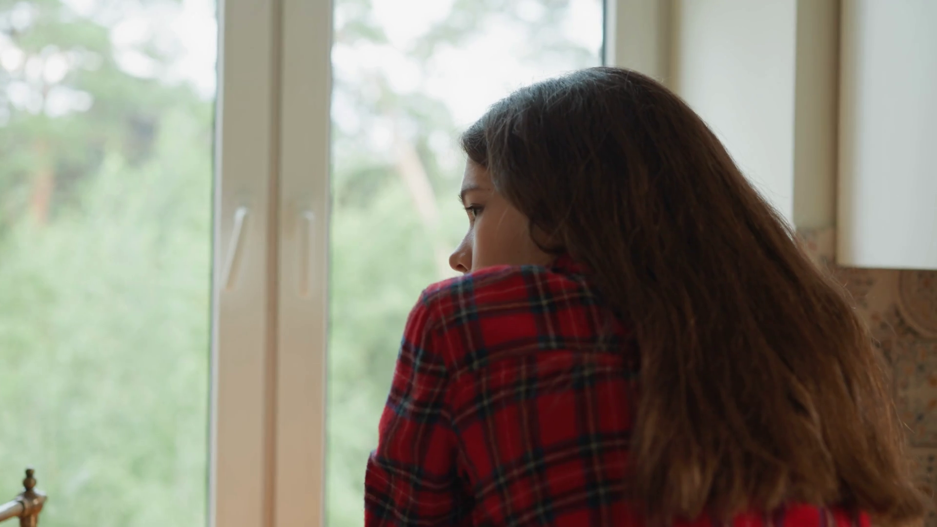 Woman Cries Standing At Window Closeup Stock Footage SBV-348842272 ...