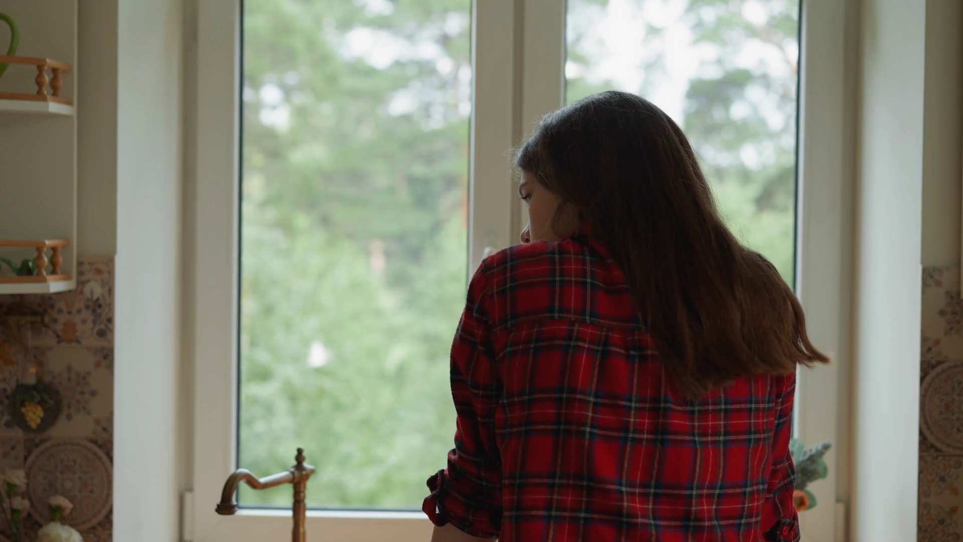 Upset Woman Stands Window In Kitchen Dark Stock Footage SBV-348857143 ...